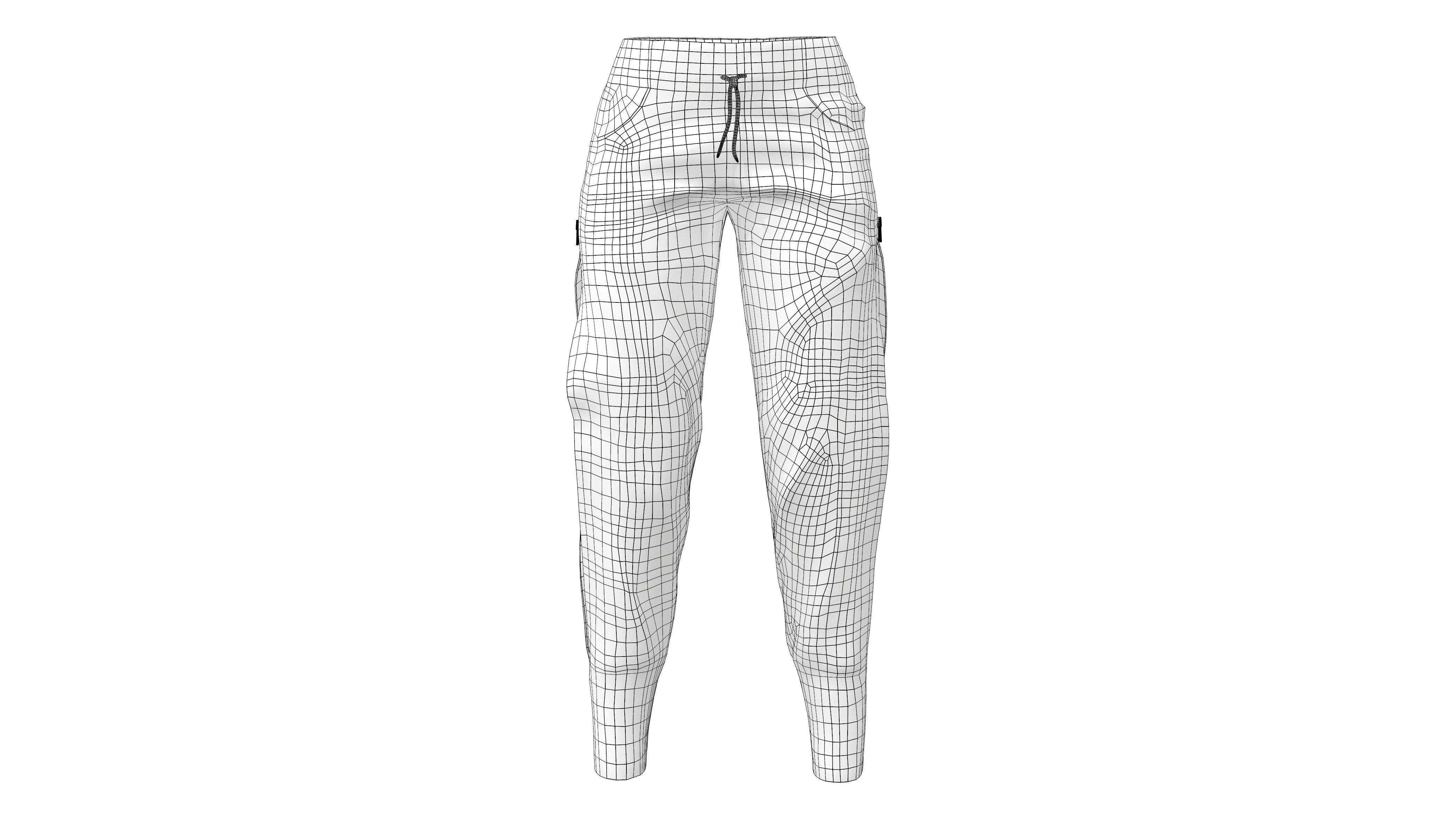 3D model Side Zip Cutouts Lastic Bottom Hip-Hop Sports Pants VR / AR ...