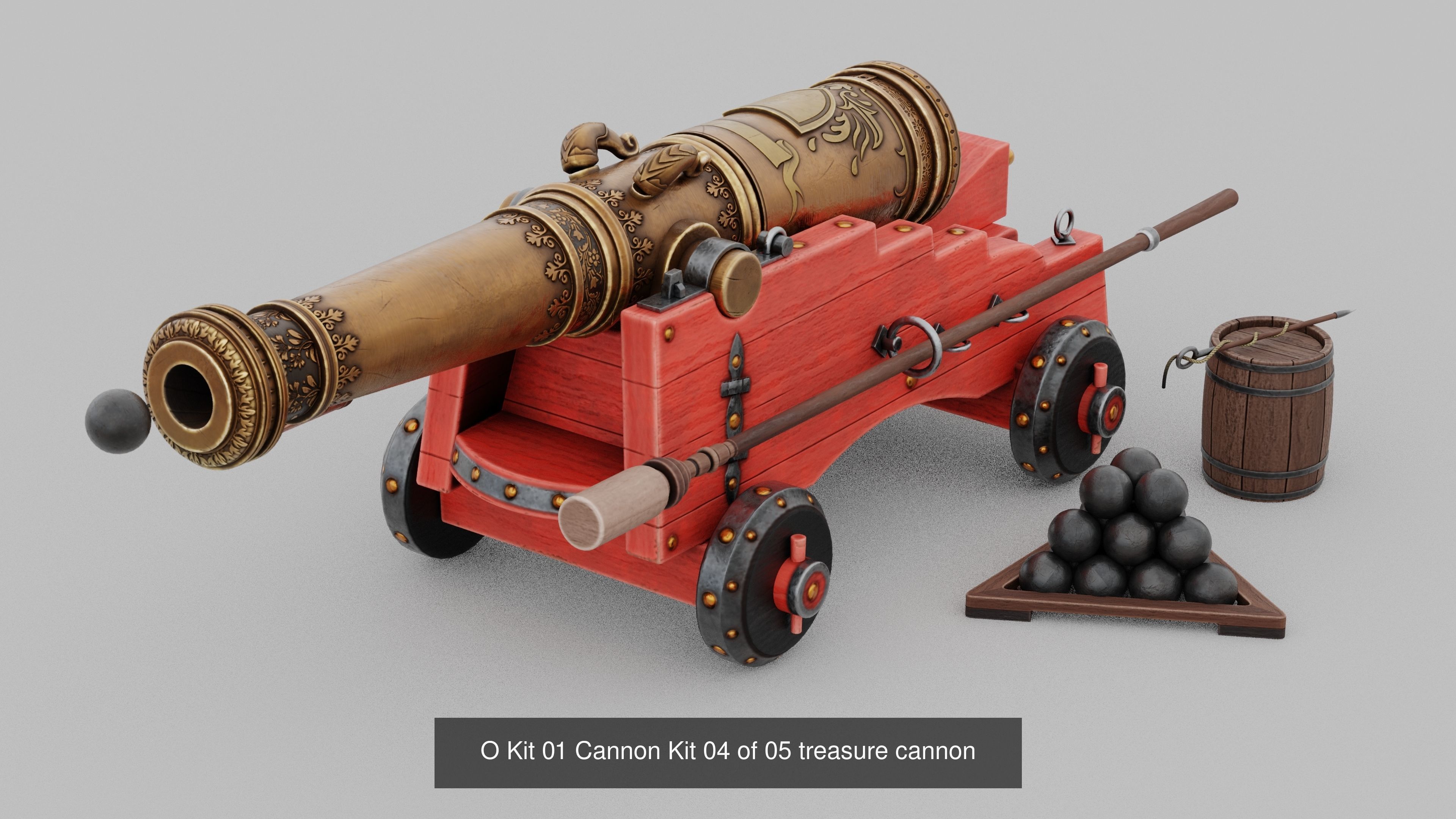3D Model Collection O Kit 01 Cannon Kit Field and Navy Gunpowder Cannon ...