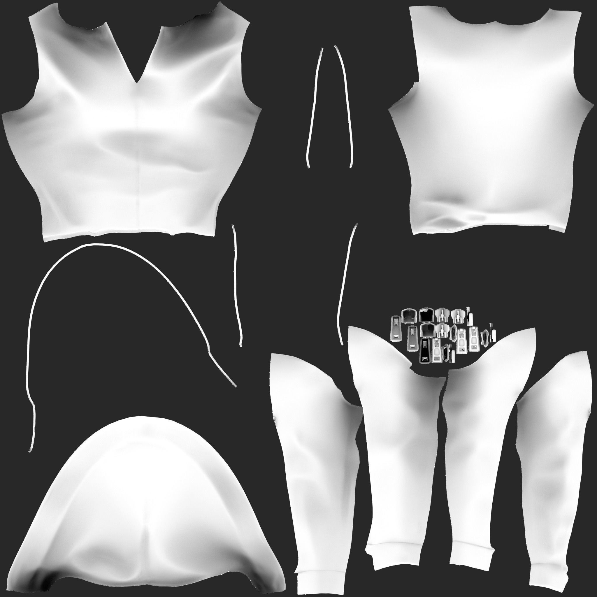 3D model Zip Cutout Sleeves Hooded Hip-hop Sports Top VR / AR / low ...