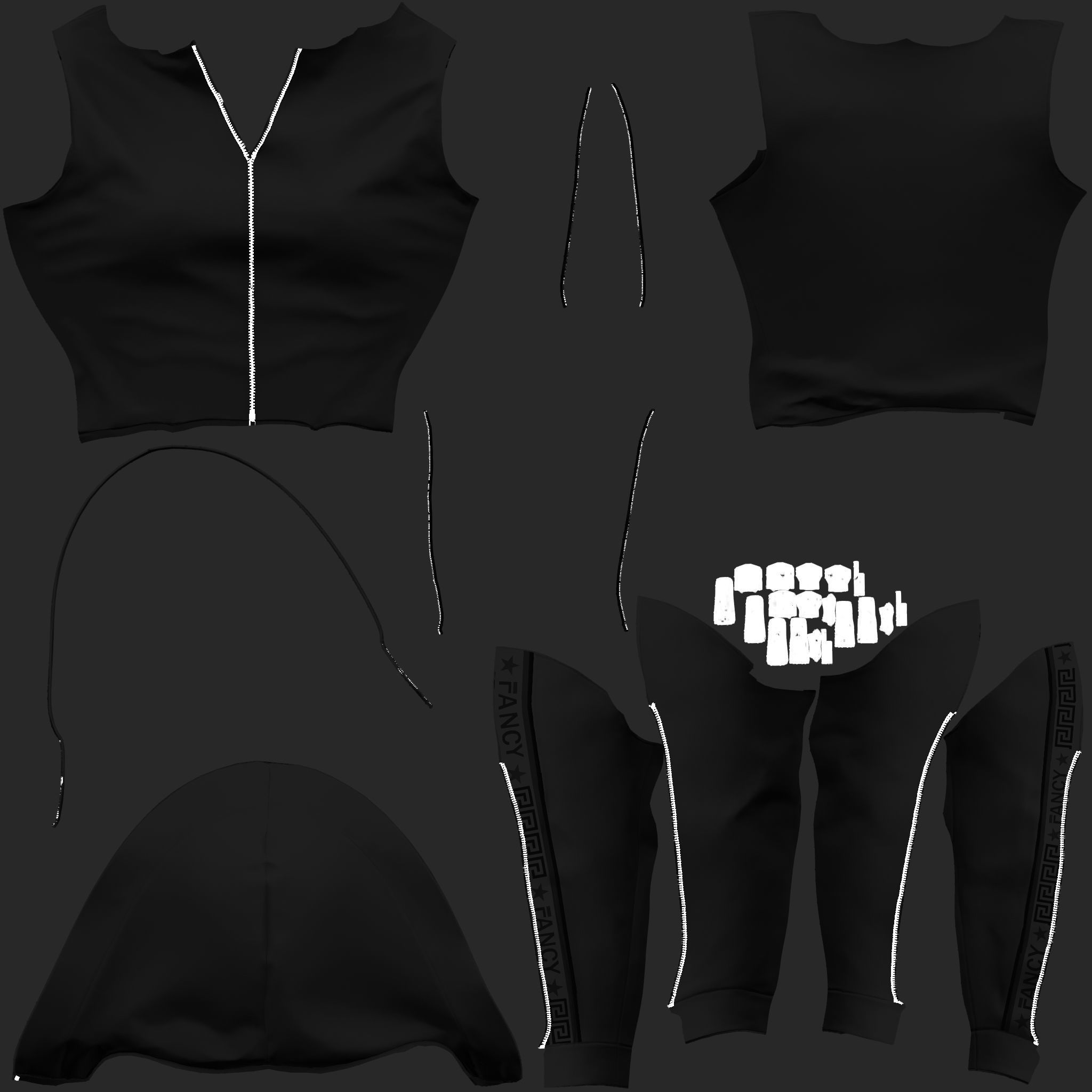 3D model Zip Cutout Sleeves Hooded Hip-hop Sports Top VR / AR / low ...