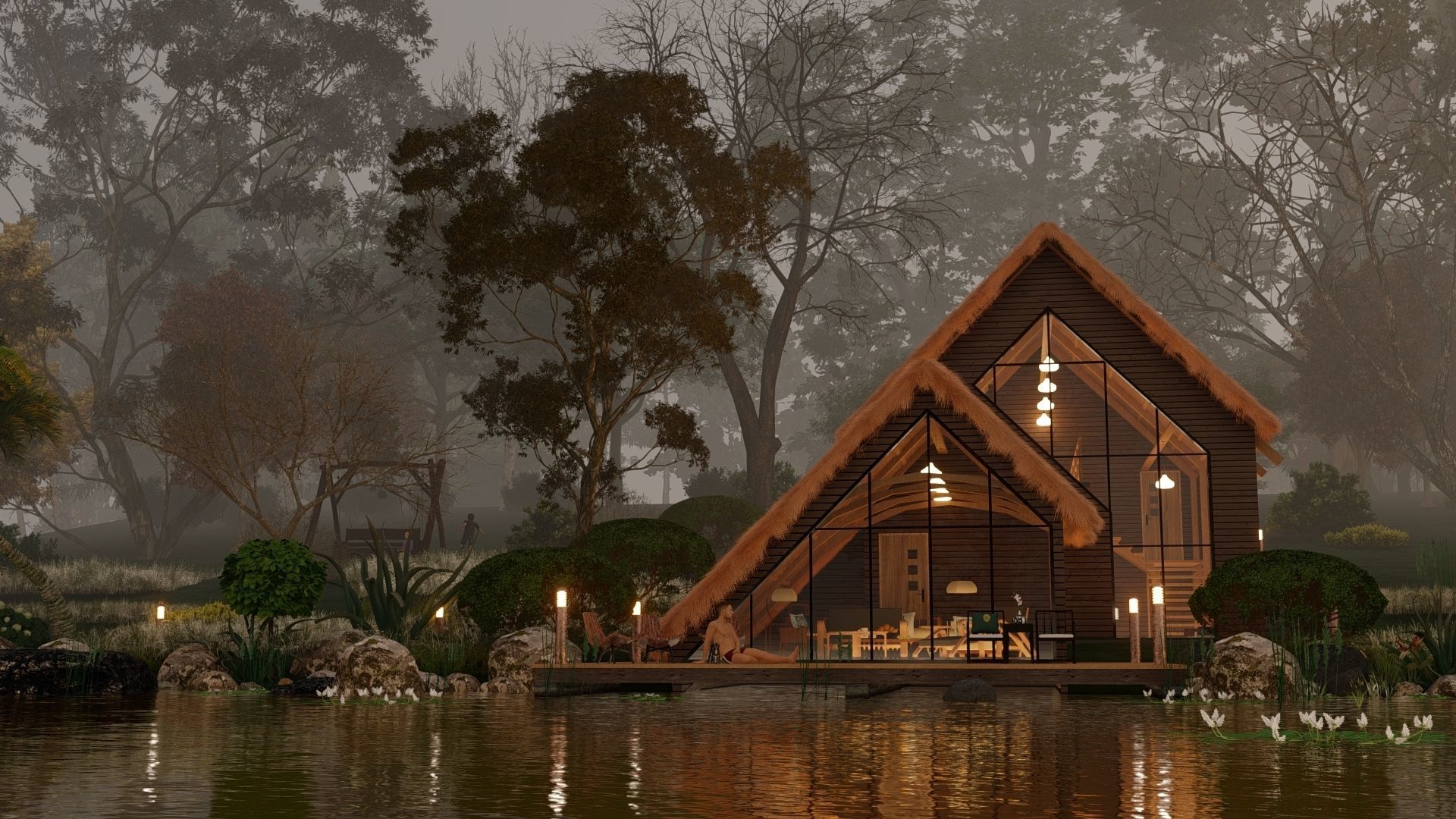 cabin house on shore of lake 3D model | CGTrader