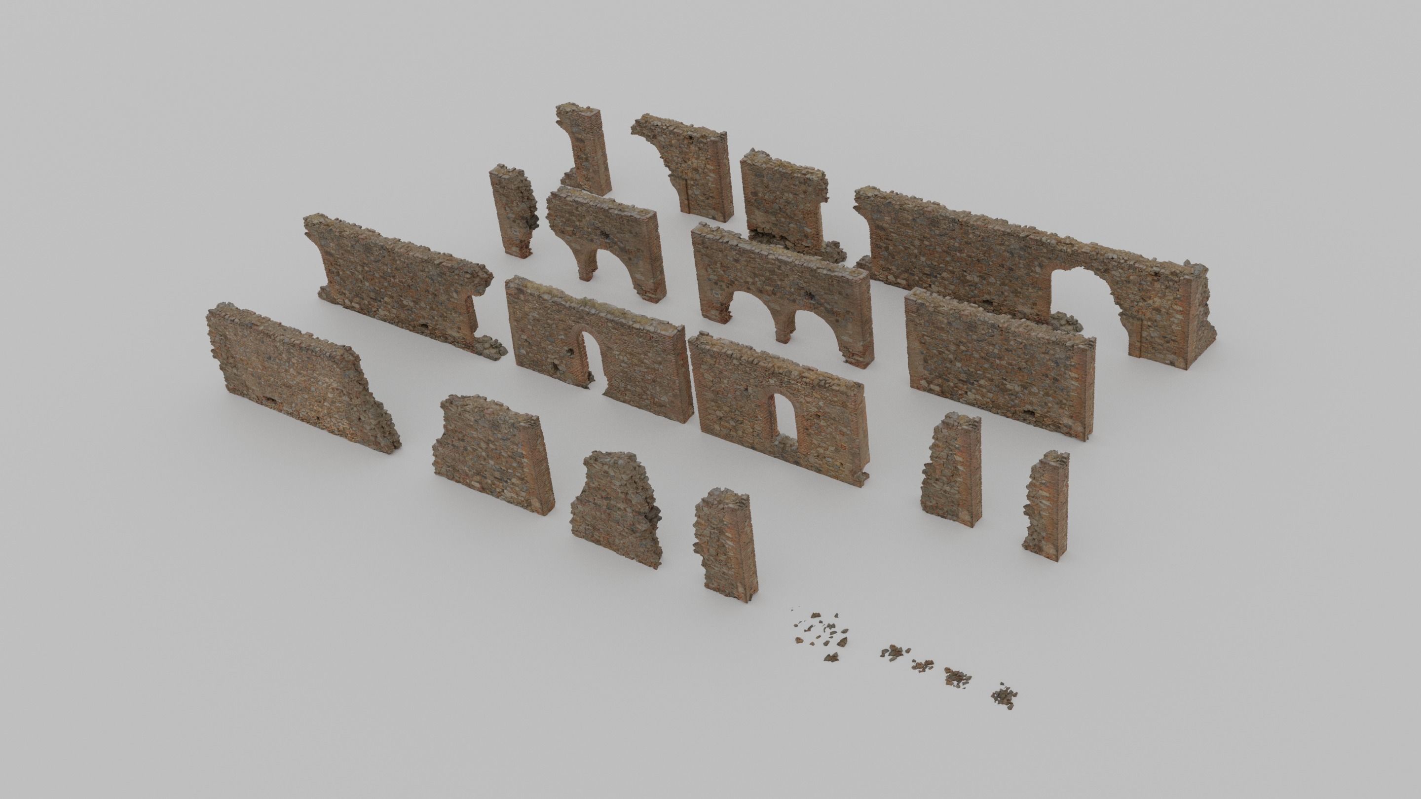 3D model Modular Brick Stone Wall Ruin Set VR / AR / low-poly | CGTrader