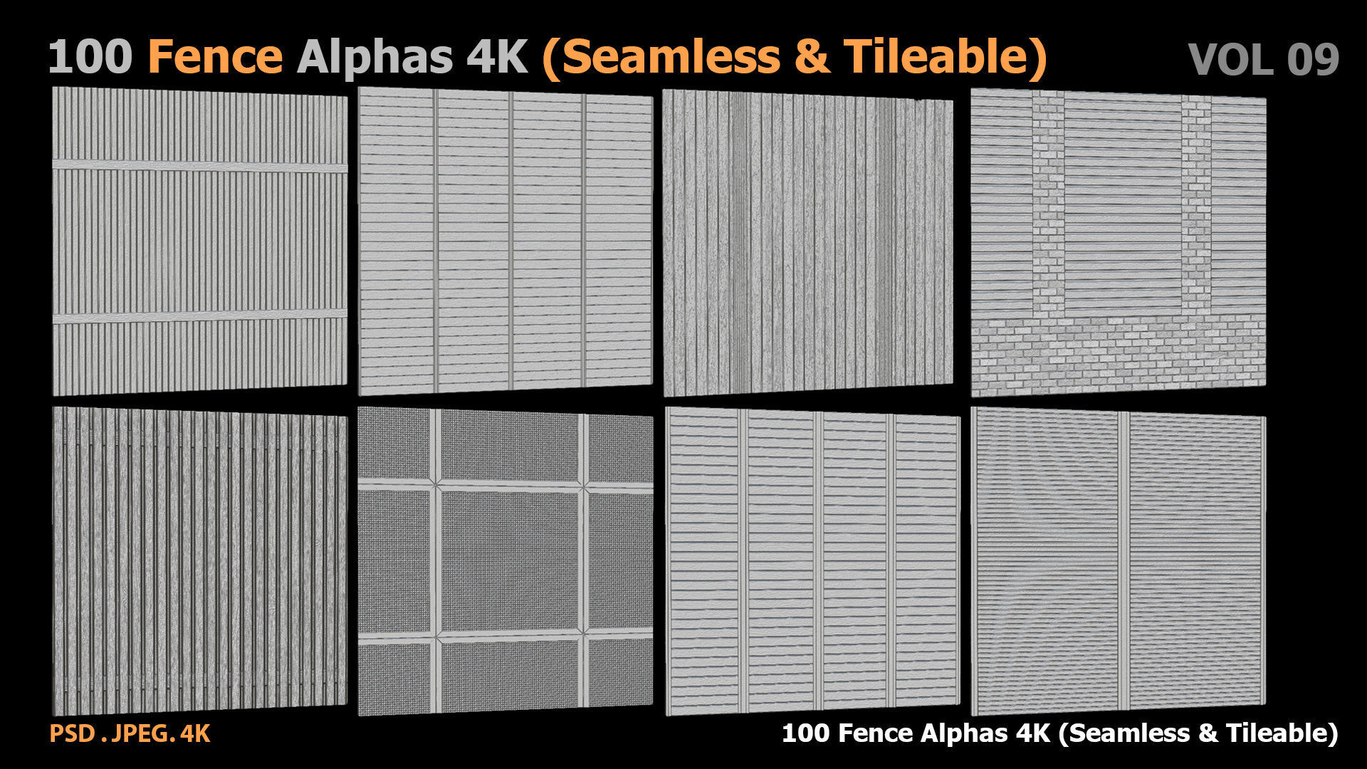 100 Fence Alphas 4K Seamless Tileable VOL 09 Texture | CGTrader