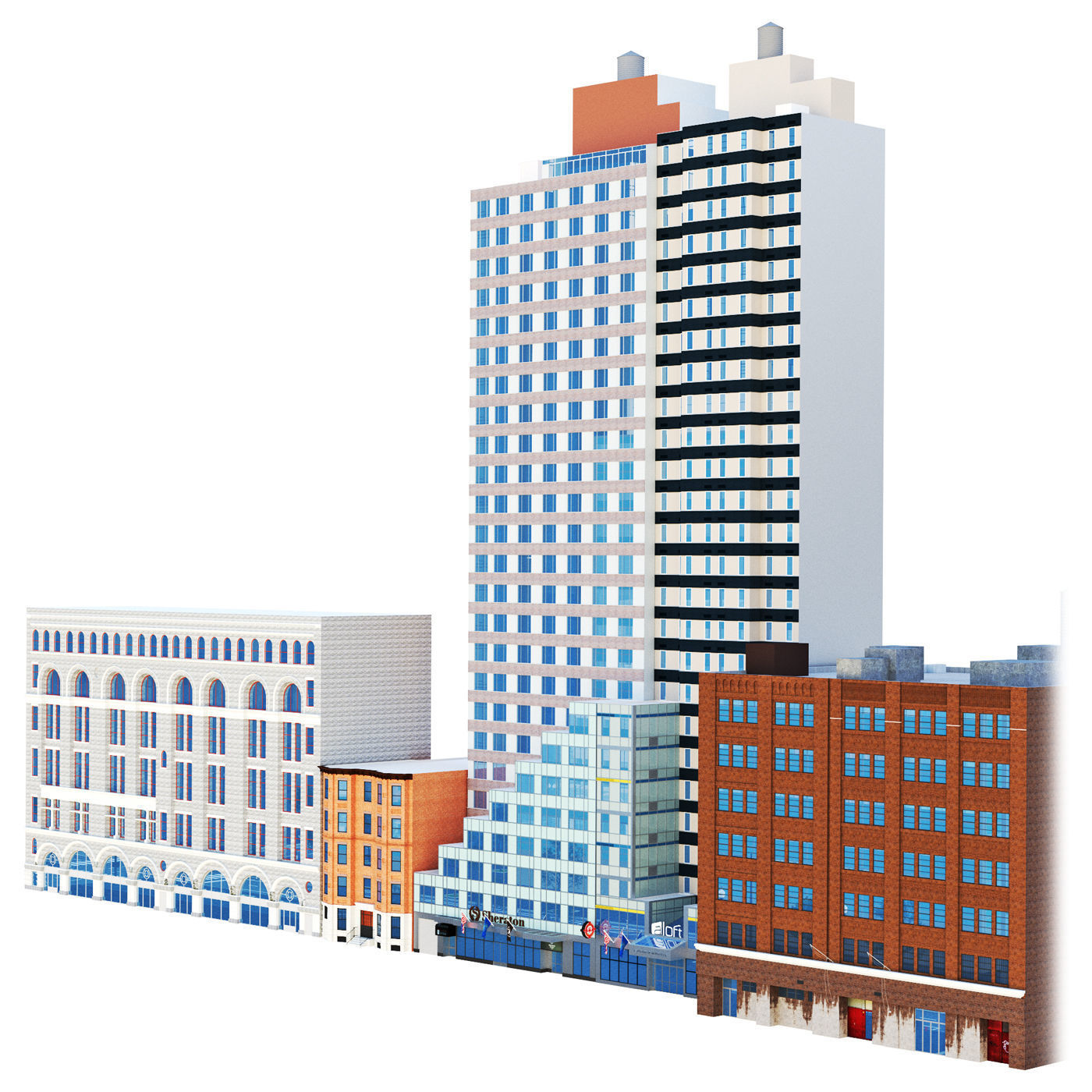 Facade of City Point Brooklyn New York buildings 3D model | CGTrader