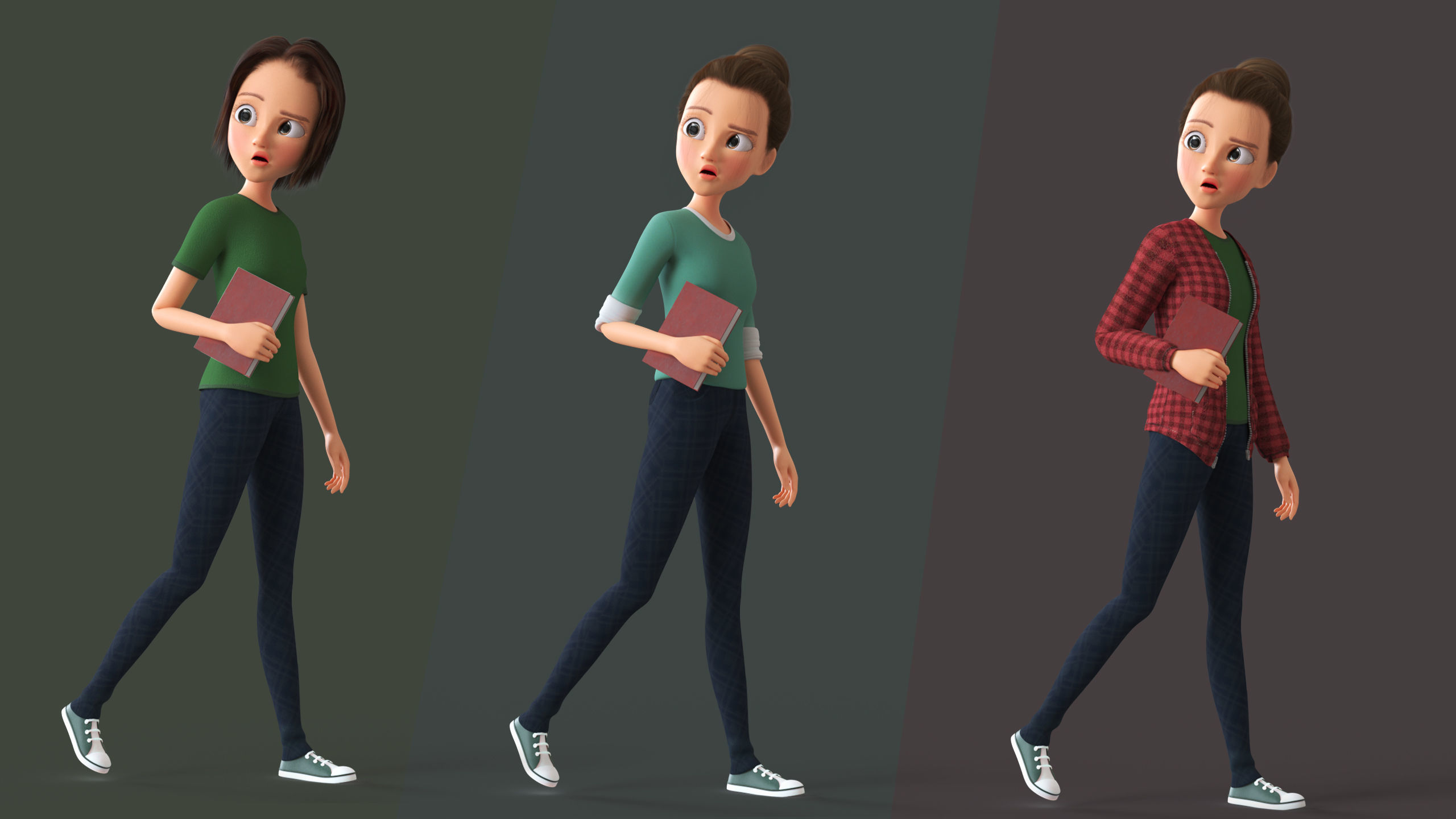 Cartoon Teen Girl - College Student 3D model rigged | CGTrader