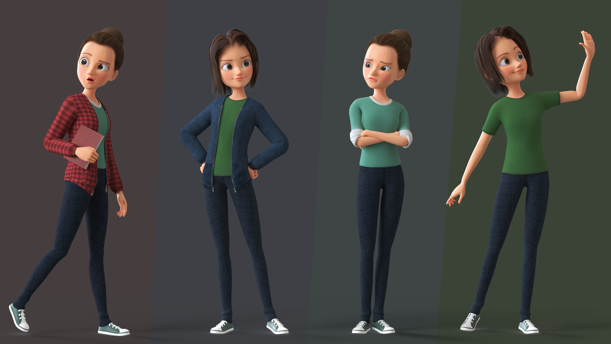 Cartoon Teen Girl - College Student 3D model rigged | CGTrader