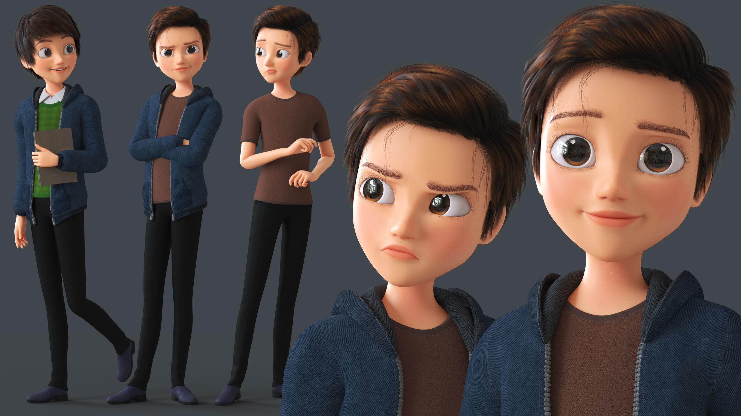 Cartoon Teen Boy - College Student 3D model rigged | CGTrader