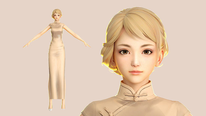 cartoon cheongsam woman woman republican cheongsam 3D model | CGTrader