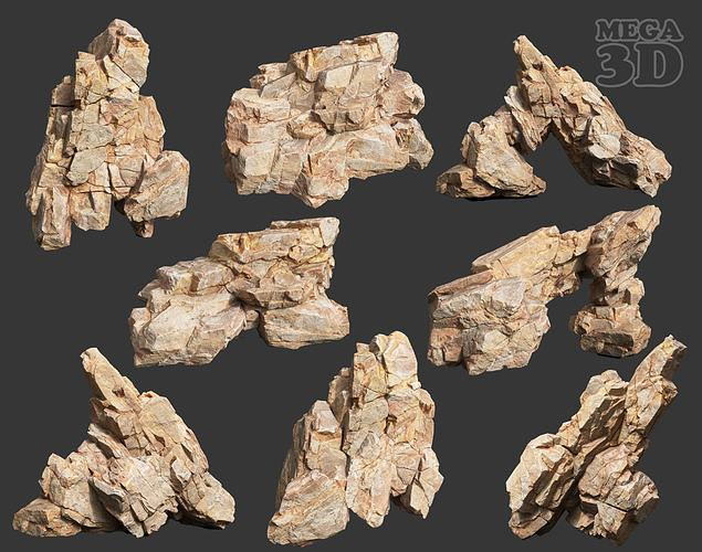 3D model Low Poly Yellow Rock Formation 221219 - Ultra HD 16K Texture ...