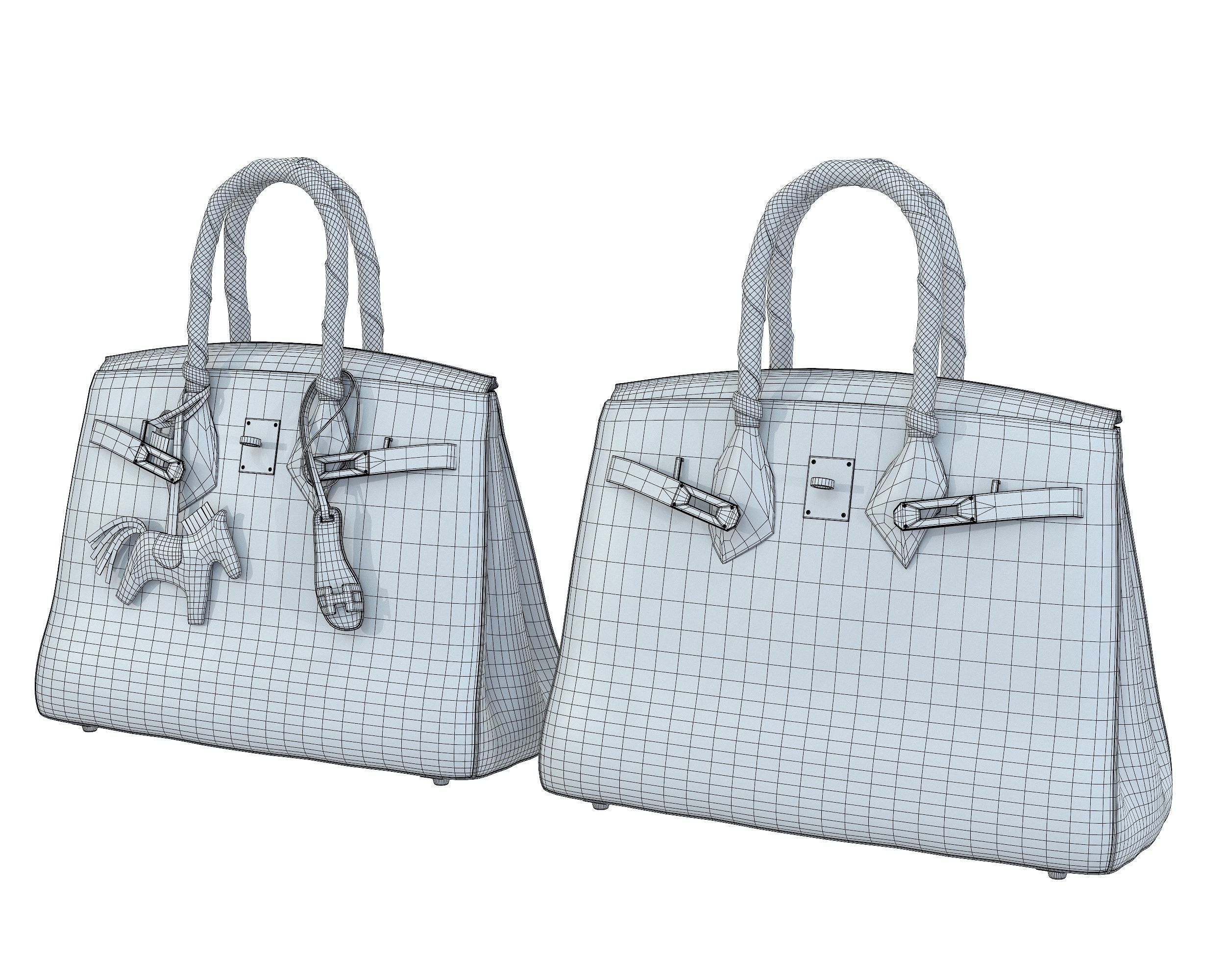 3D model Hermes Birkin Black Cream with accessories VR / AR / low-poly ...