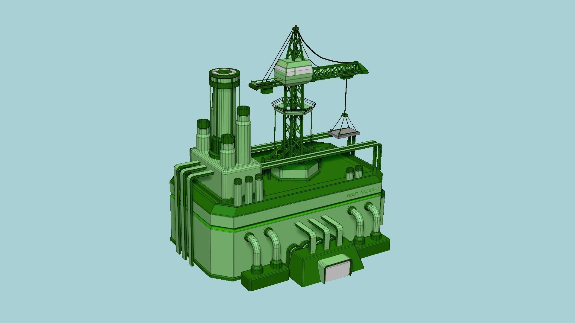 3D model SciFi Factory A06 Green - Sci Fi Exterior Design VR / AR / low ...