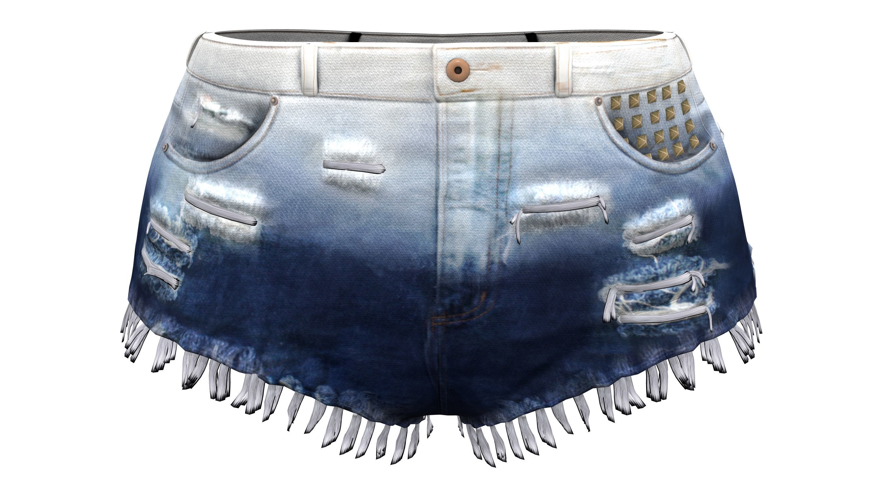 3D model Short Denim Pants With Front And Back Rivets VR / AR / low ...