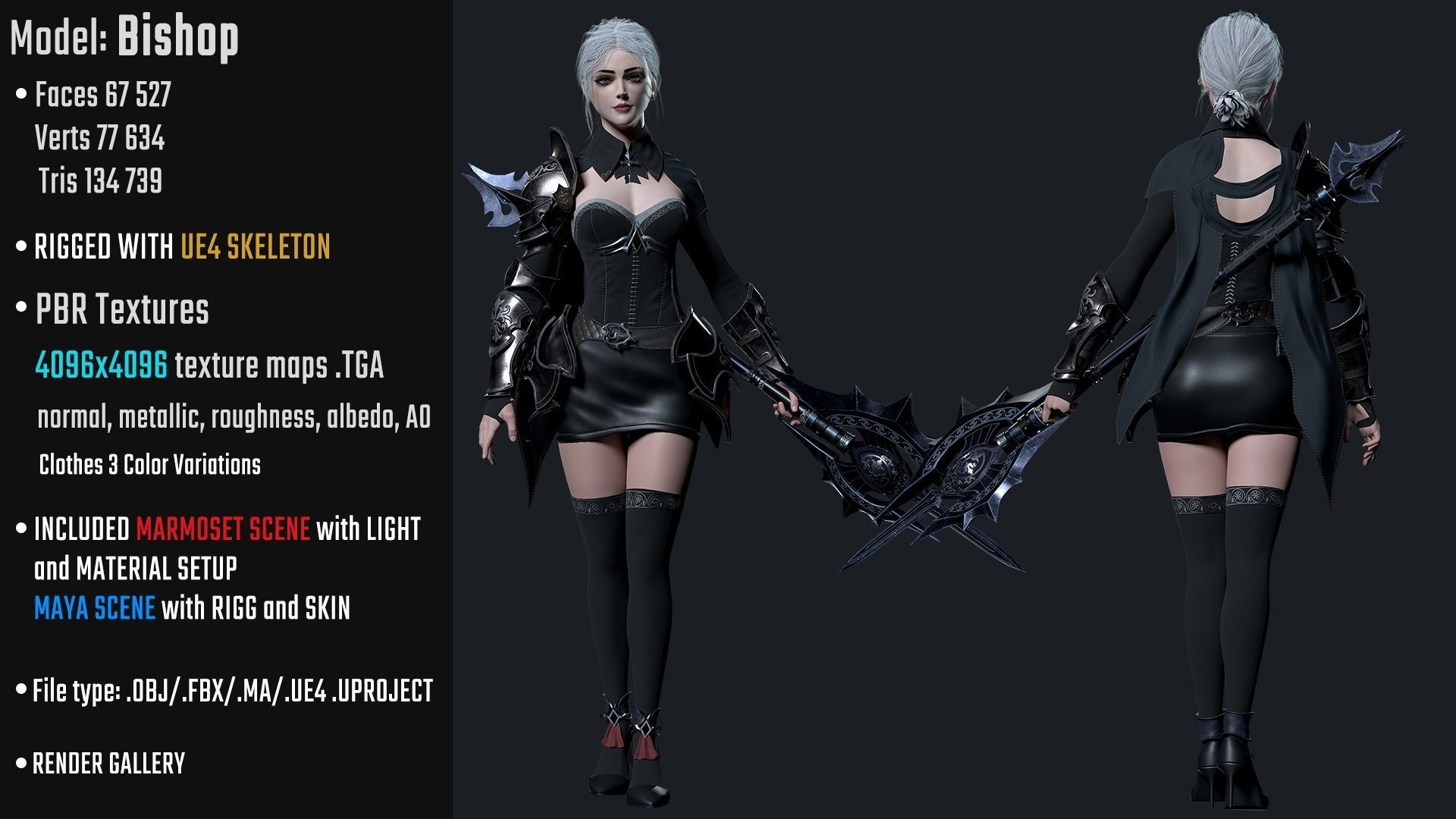 3D model Bishop - Game Ready female character in armor and holding ...