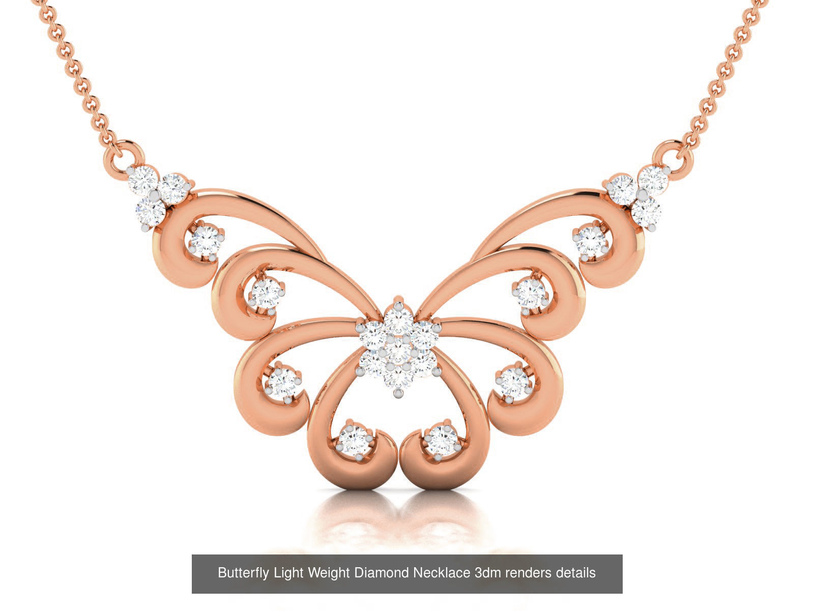 4 Butterfly Light Weight Diamond Necklace 3dm renders details 3D Model ...