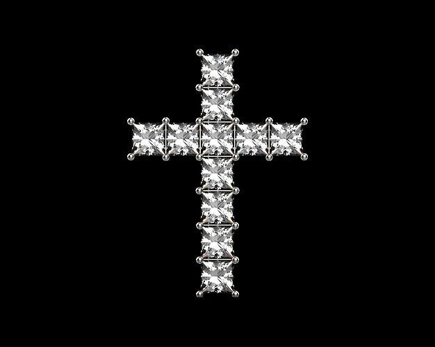 Cross with Diamonds three sizes N65 3D model 3D printable | CGTrader