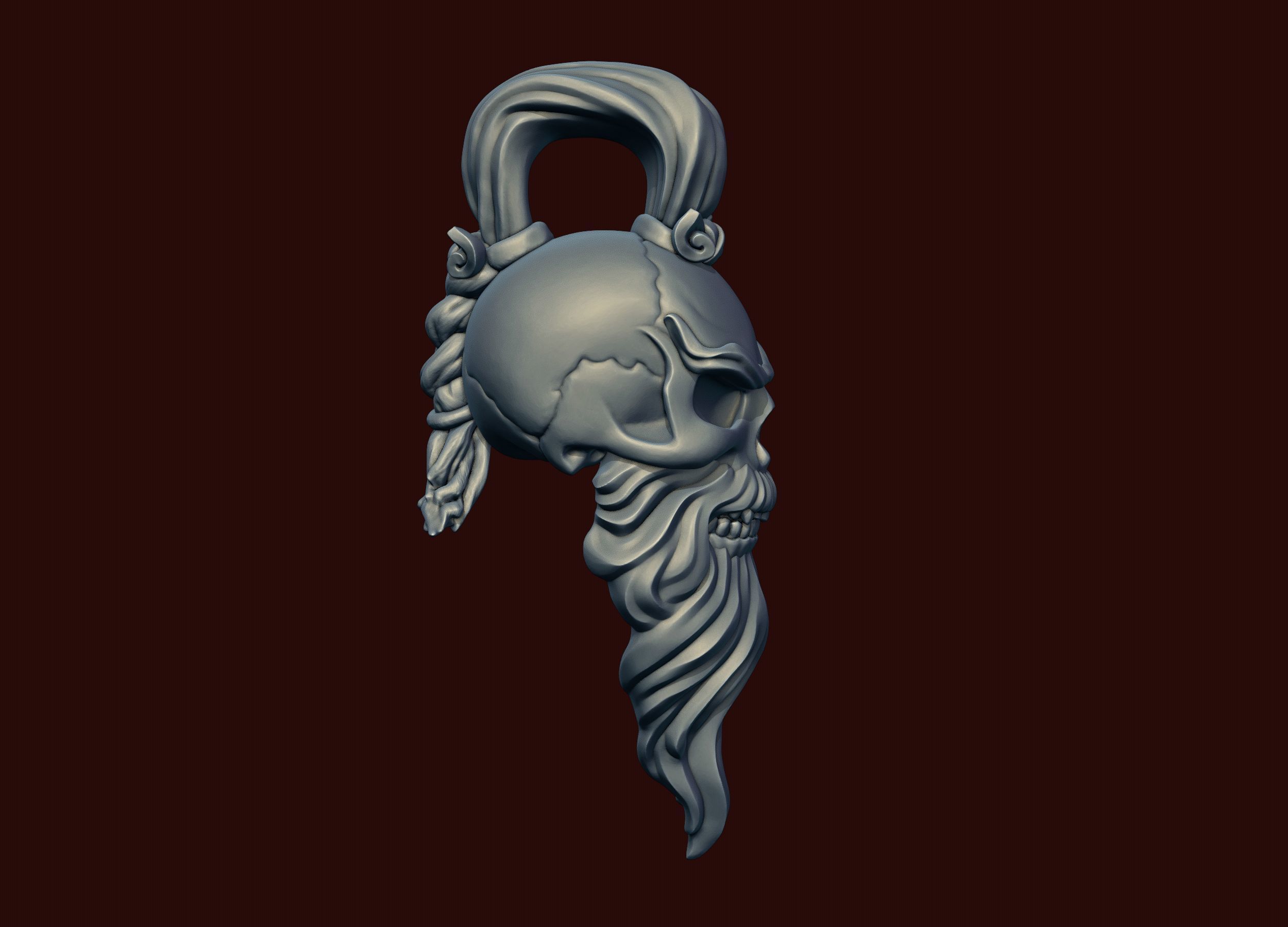 Skull Sensei Beard and Pigtail Pendant 3D model 3D printable | CGTrader