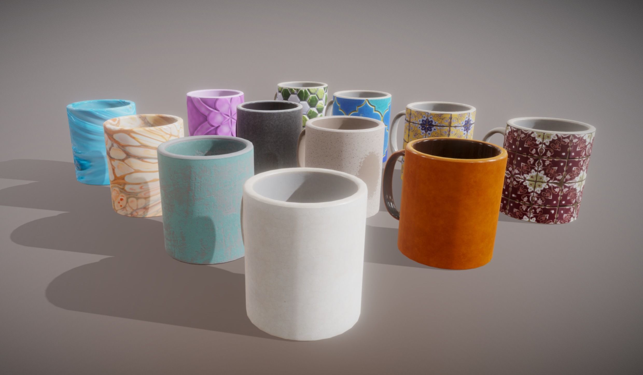 3D model 12 Mugs Porcelain PBR Low Poly VR AR VR / AR / low-poly | CGTrader