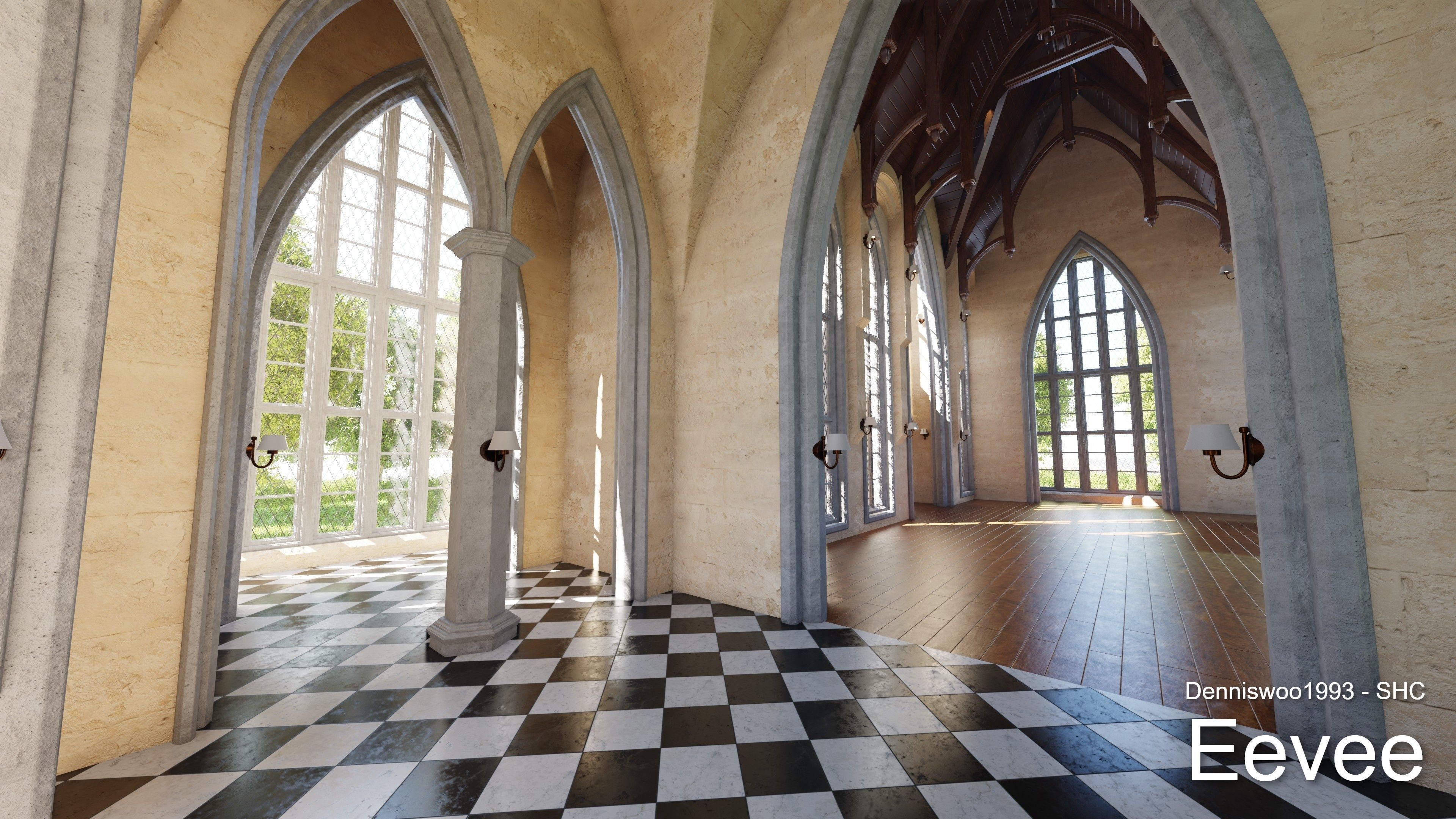 3D model Classic great hall with tower - Church with interior VR / AR ...