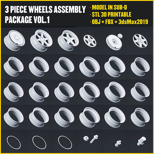 3D model 3 PIECE WHEELS ASSEMBLY PACKAGE VOL 1 VR / AR / low-poly ...