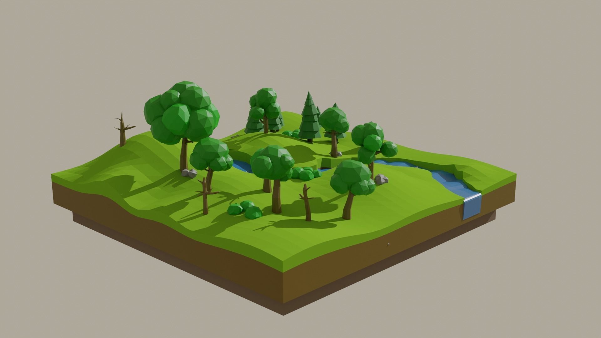 3D model Low Poly Forest Trees Rocks Bushes FREE VR / AR / low-poly ...