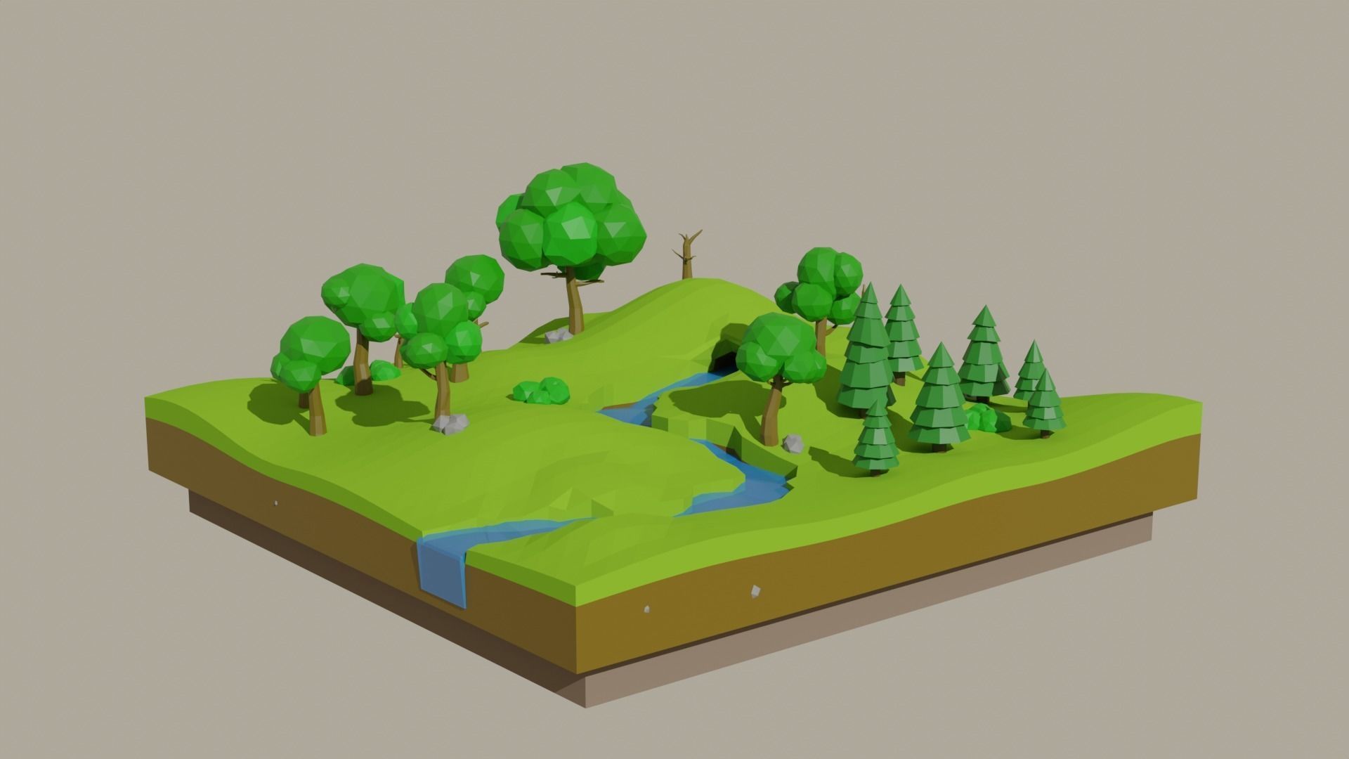 3D model Low Poly Forest Trees Rocks Bushes FREE VR / AR / low-poly ...