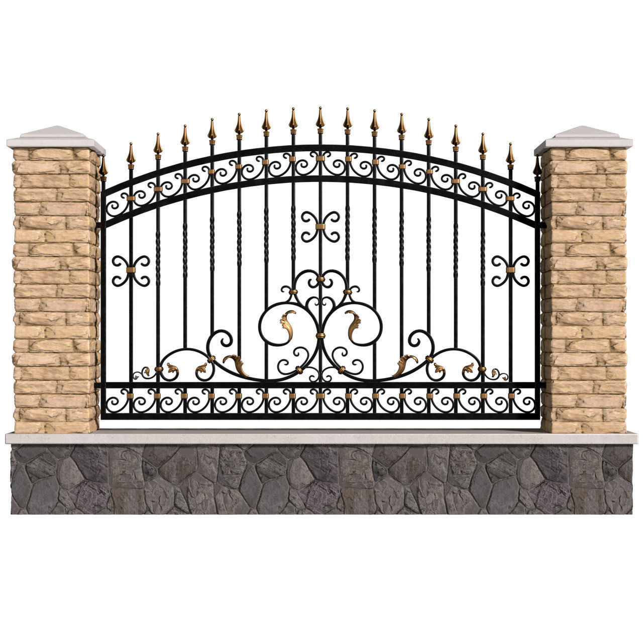 Fence Entrance Driveway Iron Classic Gate 3D model | CGTrader