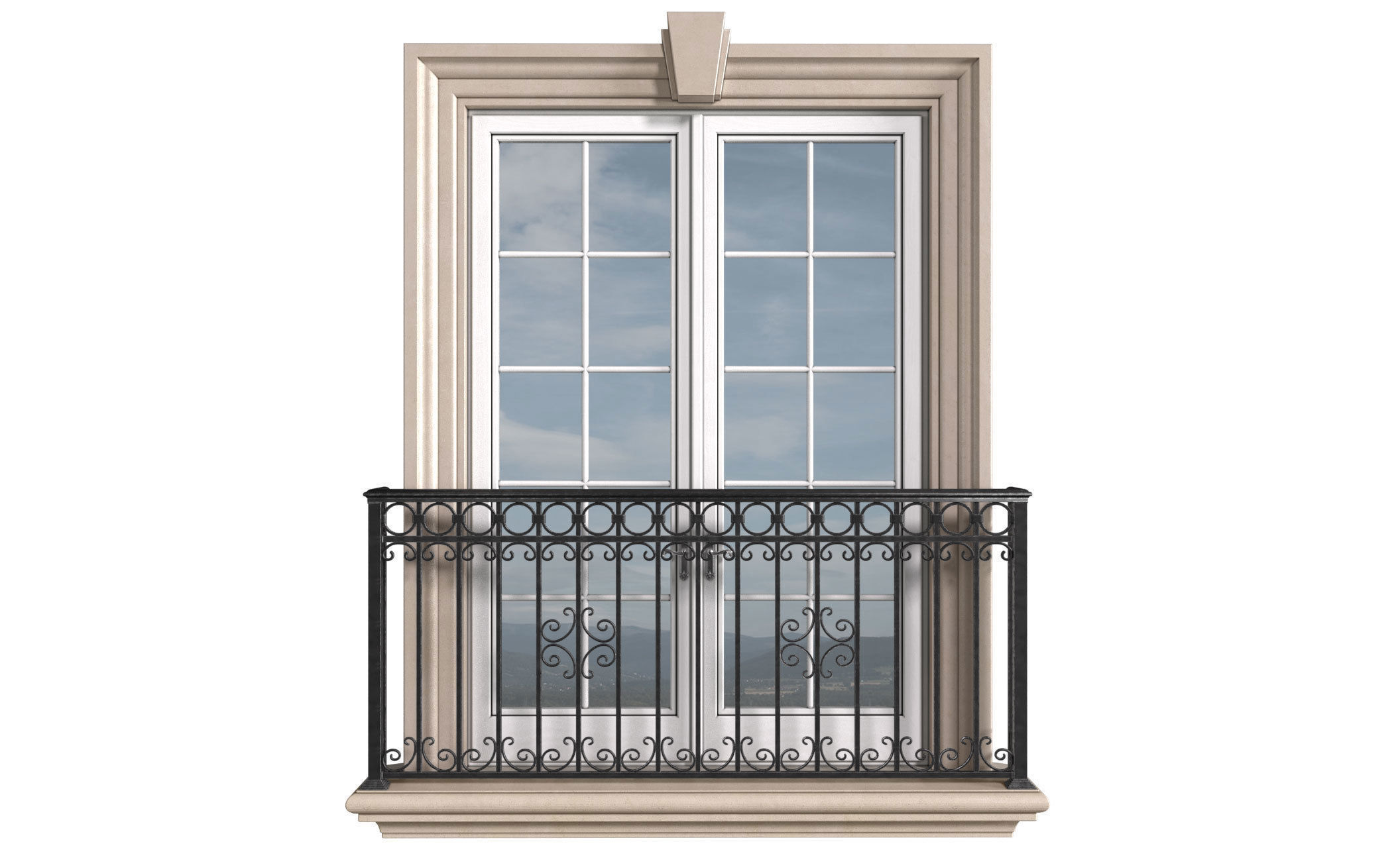 Classic facade window with French balcony 3D model | CGTrader