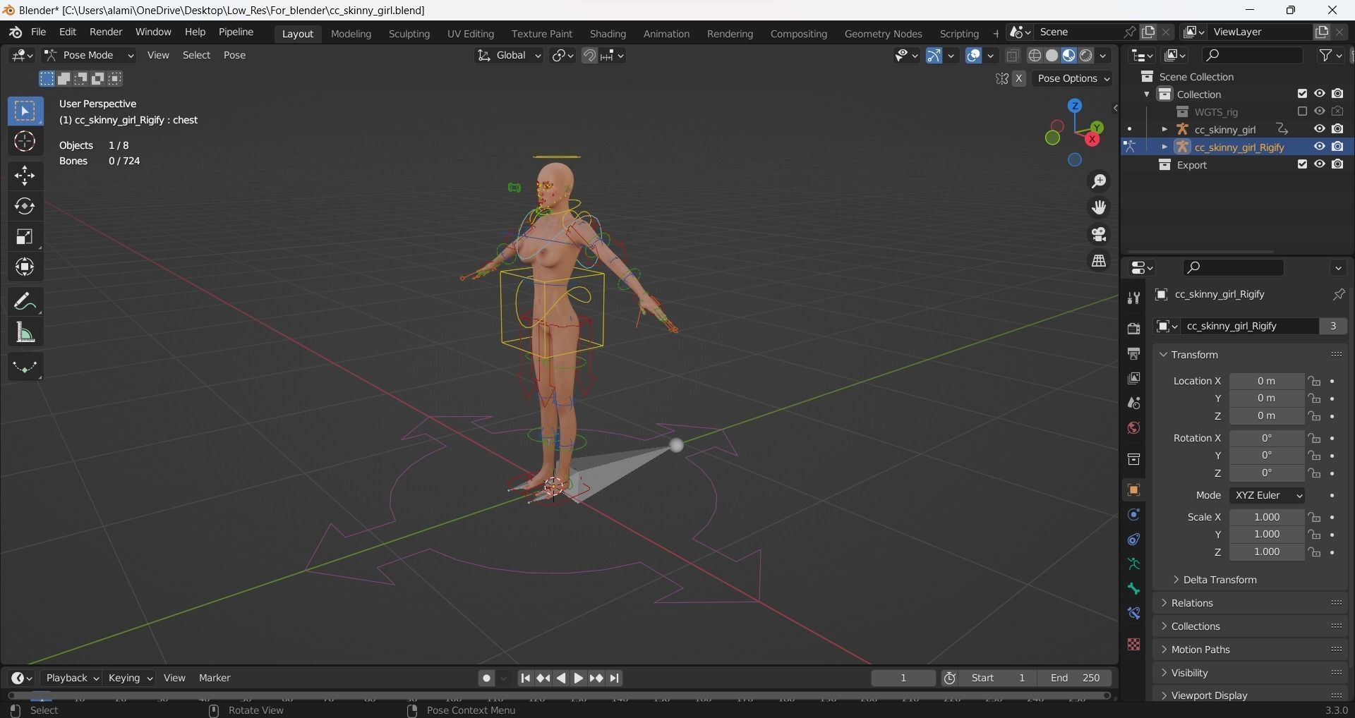 3D model Realistic skinny girl character for game and animation VR / AR ...