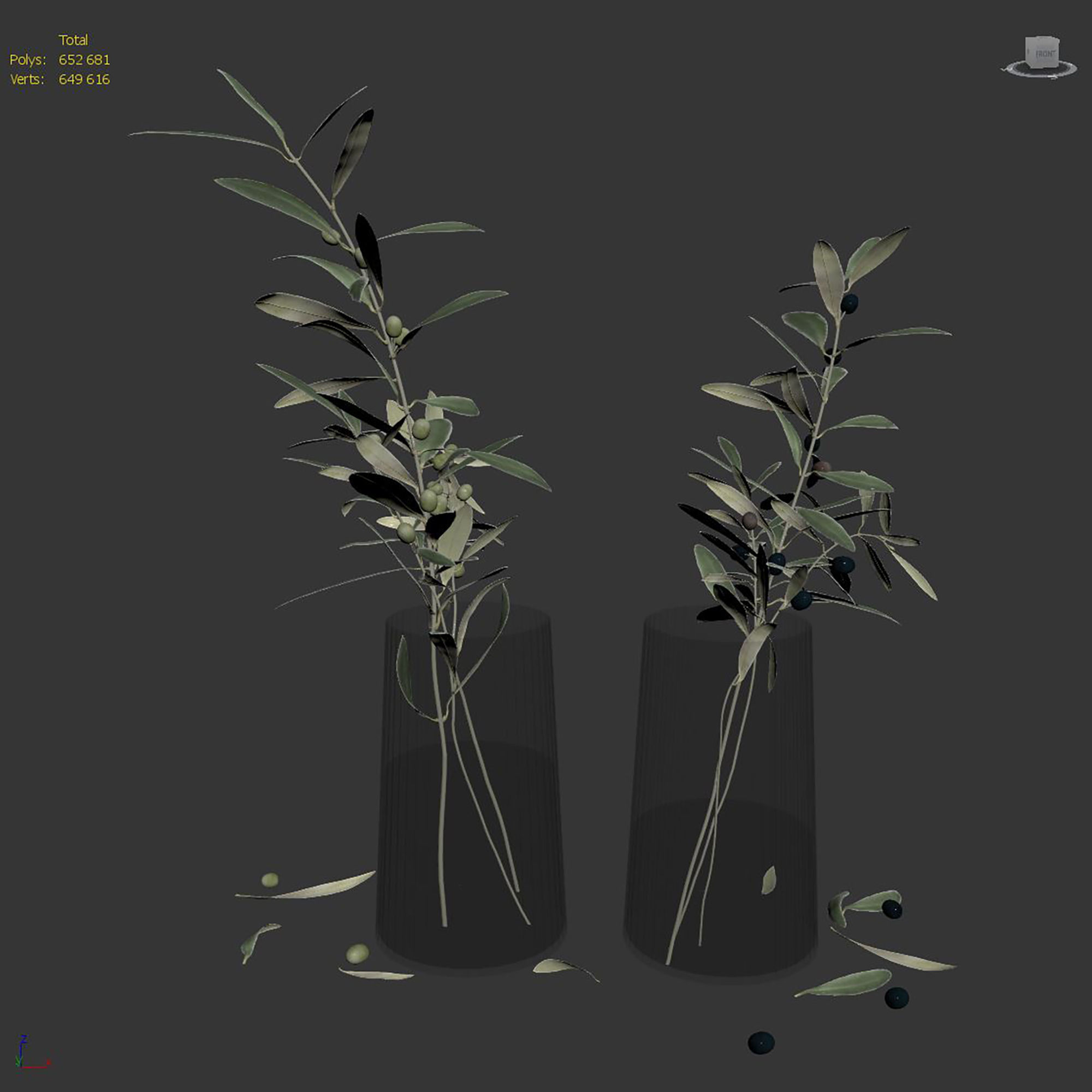 Olive branches in a vase set3 3D model | CGTrader