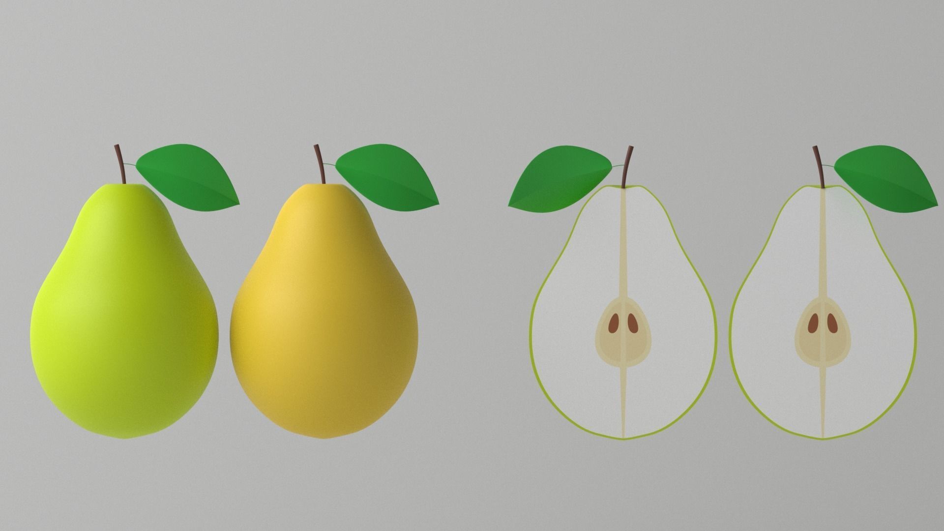 3D model Cartoon Pear Fruit and Slice VR / AR / low-poly | CGTrader