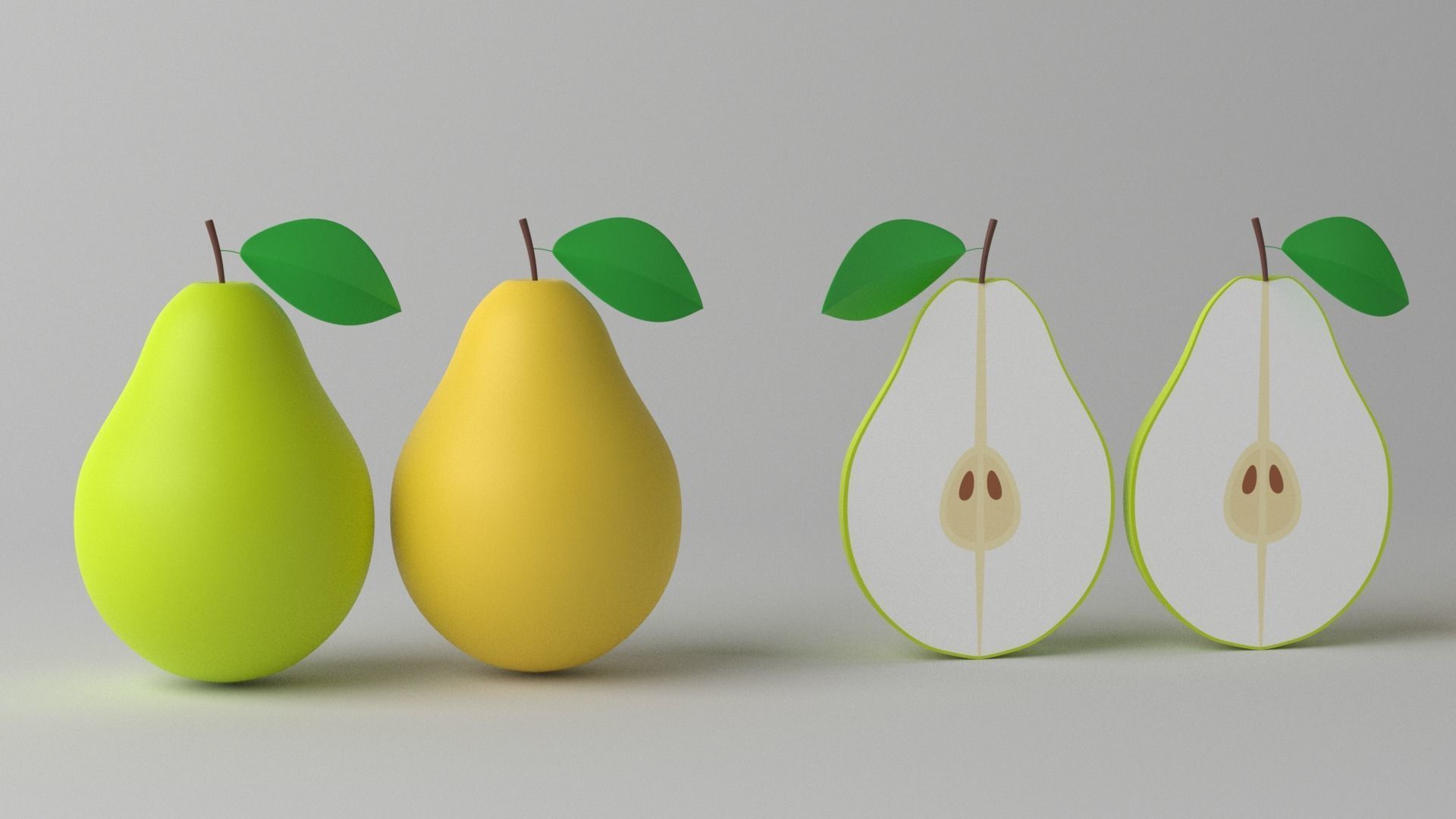 3D model Cartoon Pear Fruit and Slice VR / AR / low-poly | CGTrader