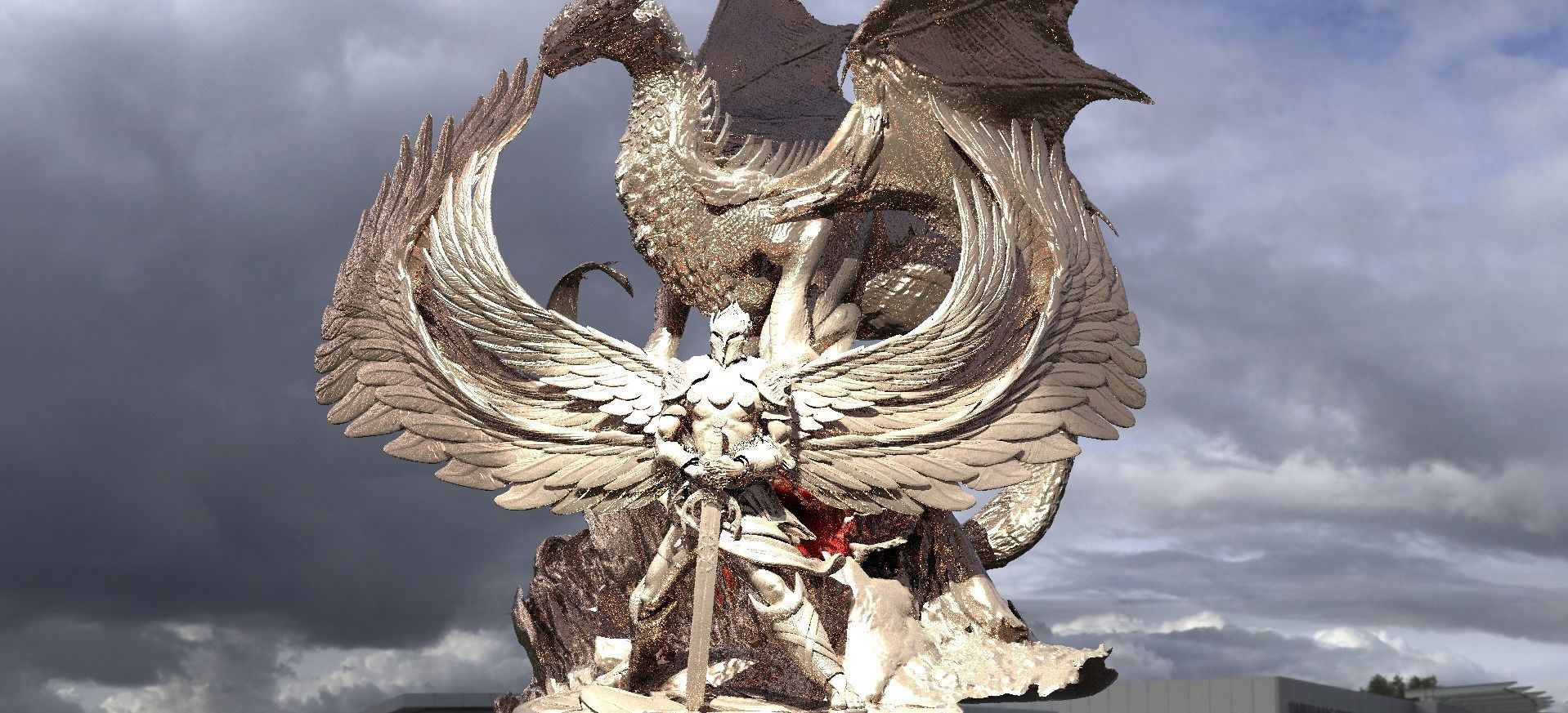 Serafim Warrior Sculpture With Arch Dragon 3D model | CGTrader