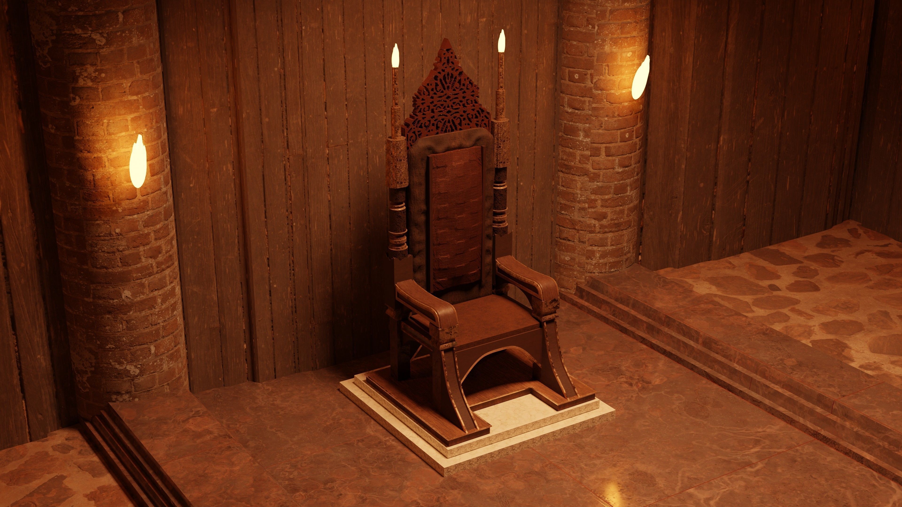 3D model Lowpoly Realistic Throne wooden with candles VR / AR / low ...
