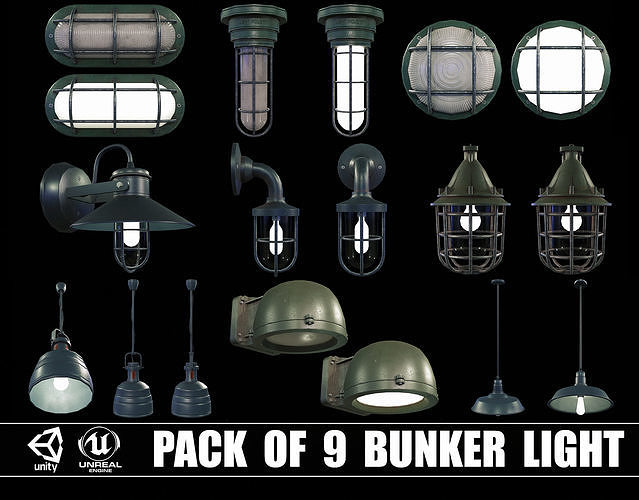 3D Model Collection Pack of 9 Bunker Light VR / AR / low-poly | CGTrader