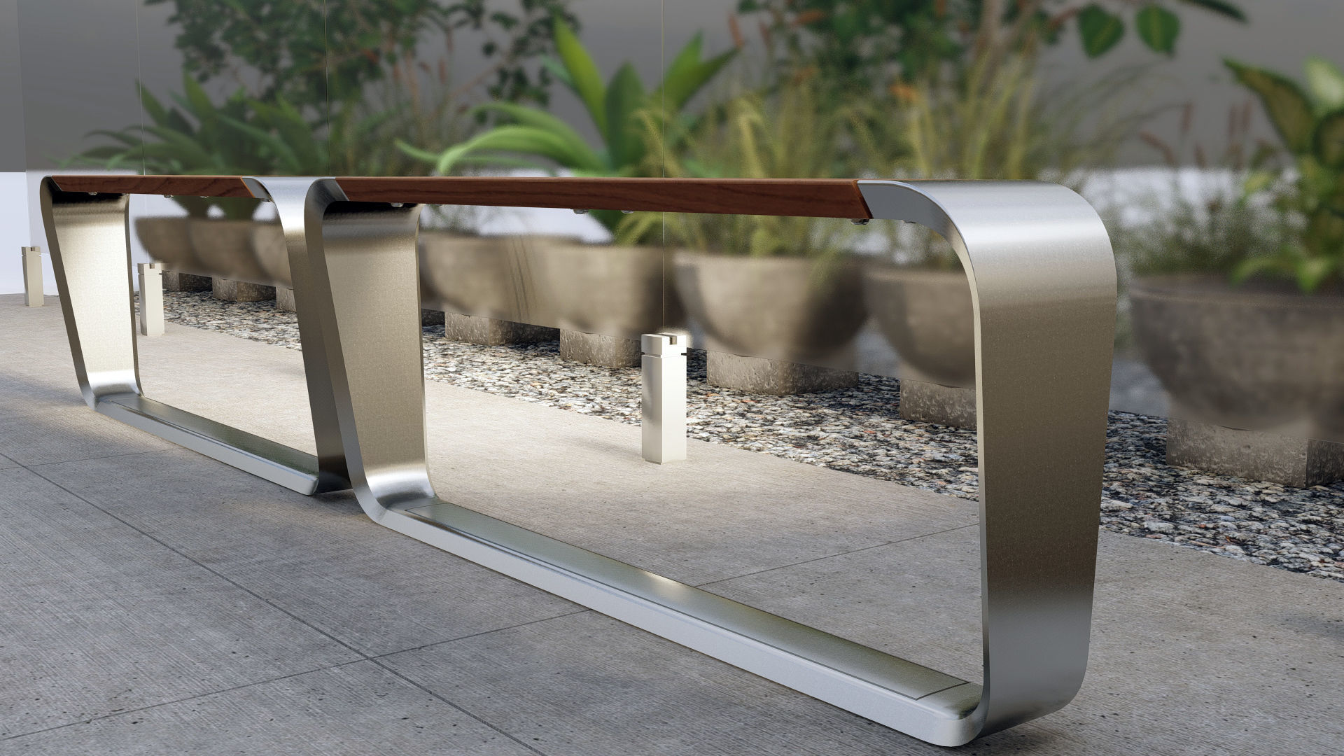 Contemporary public bench METRO40 CONNECT RAILS 3D model | CGTrader