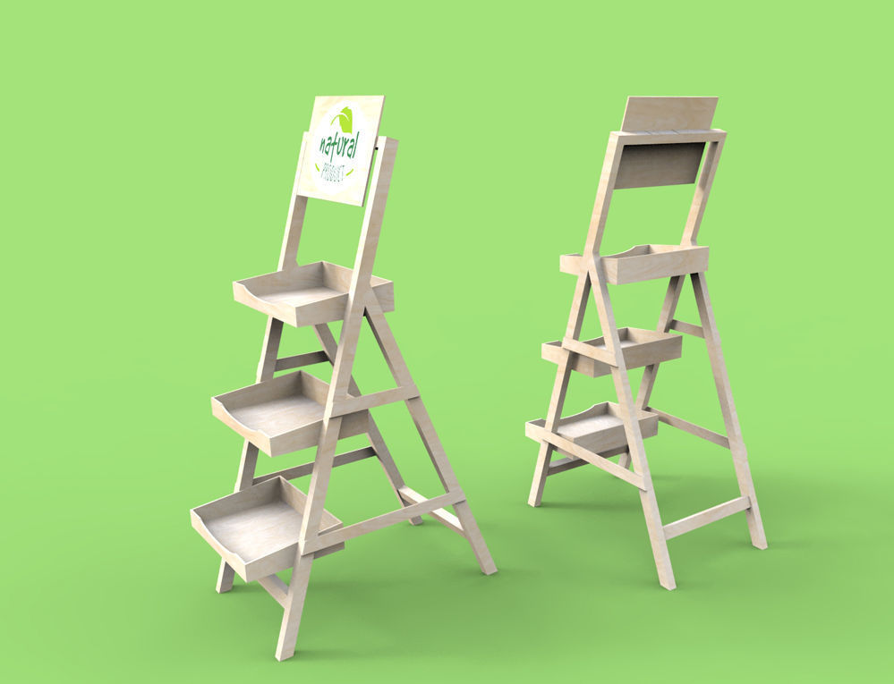 Display stand plywood natural ladder POS version 2 3D model | CGTrader