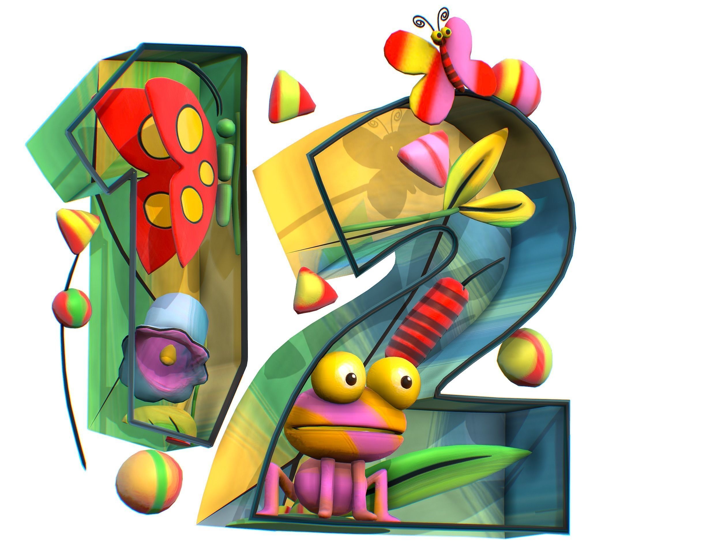 3D model Cartoon 3D illustration Number 1 2 frog VR / AR / low-poly ...