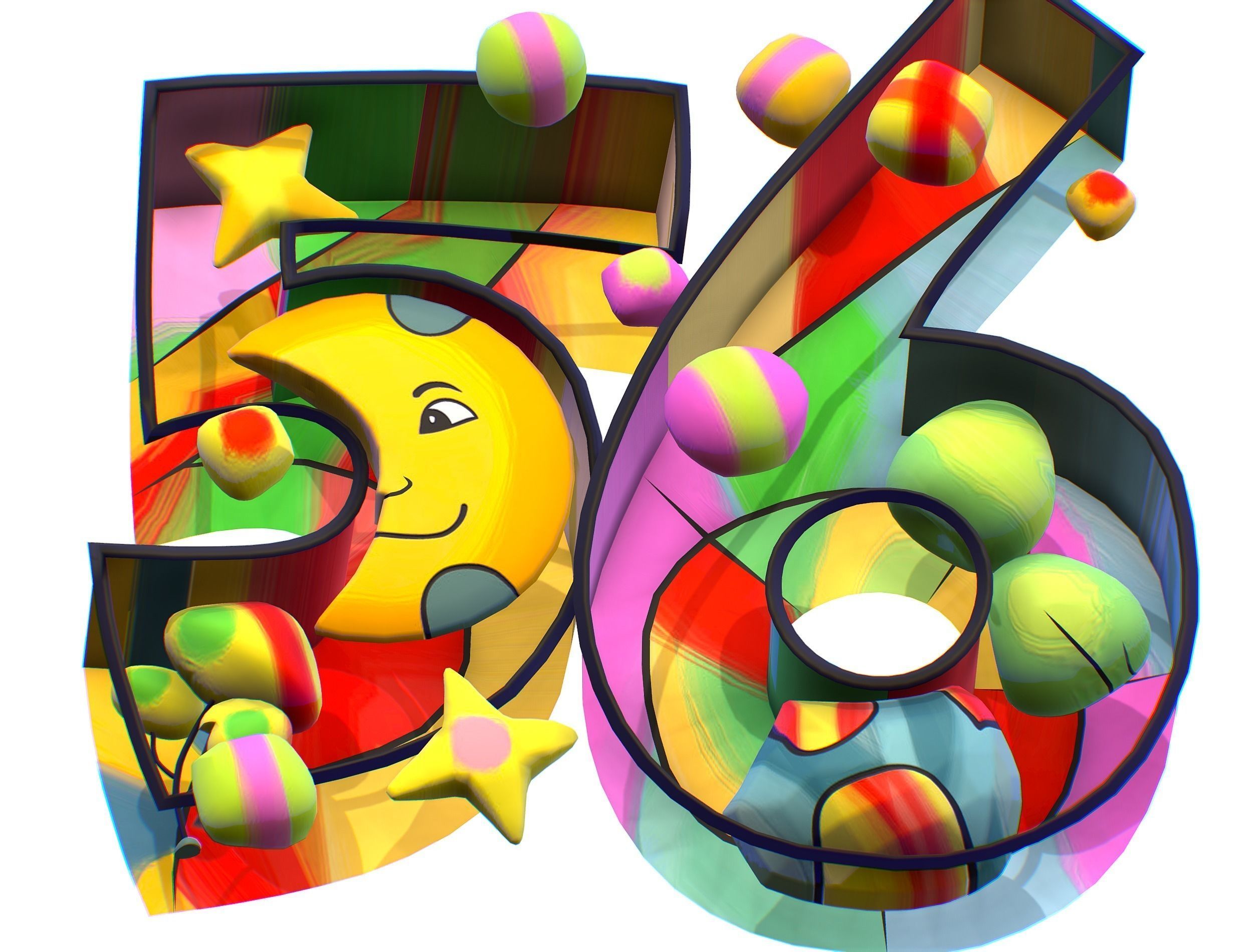 3D model Cartoon 3D illustration Number 5 6 Space VR / AR / low-poly ...