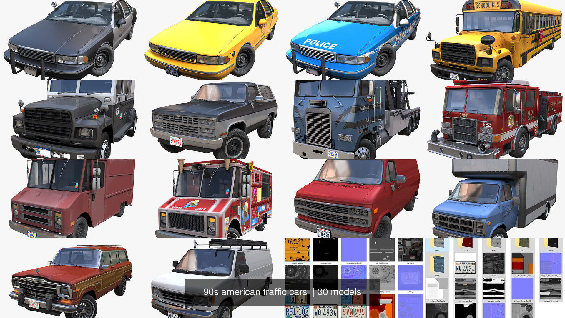 3D Model Collection 90s american traffic cars VR / AR / low-poly | CGTrader