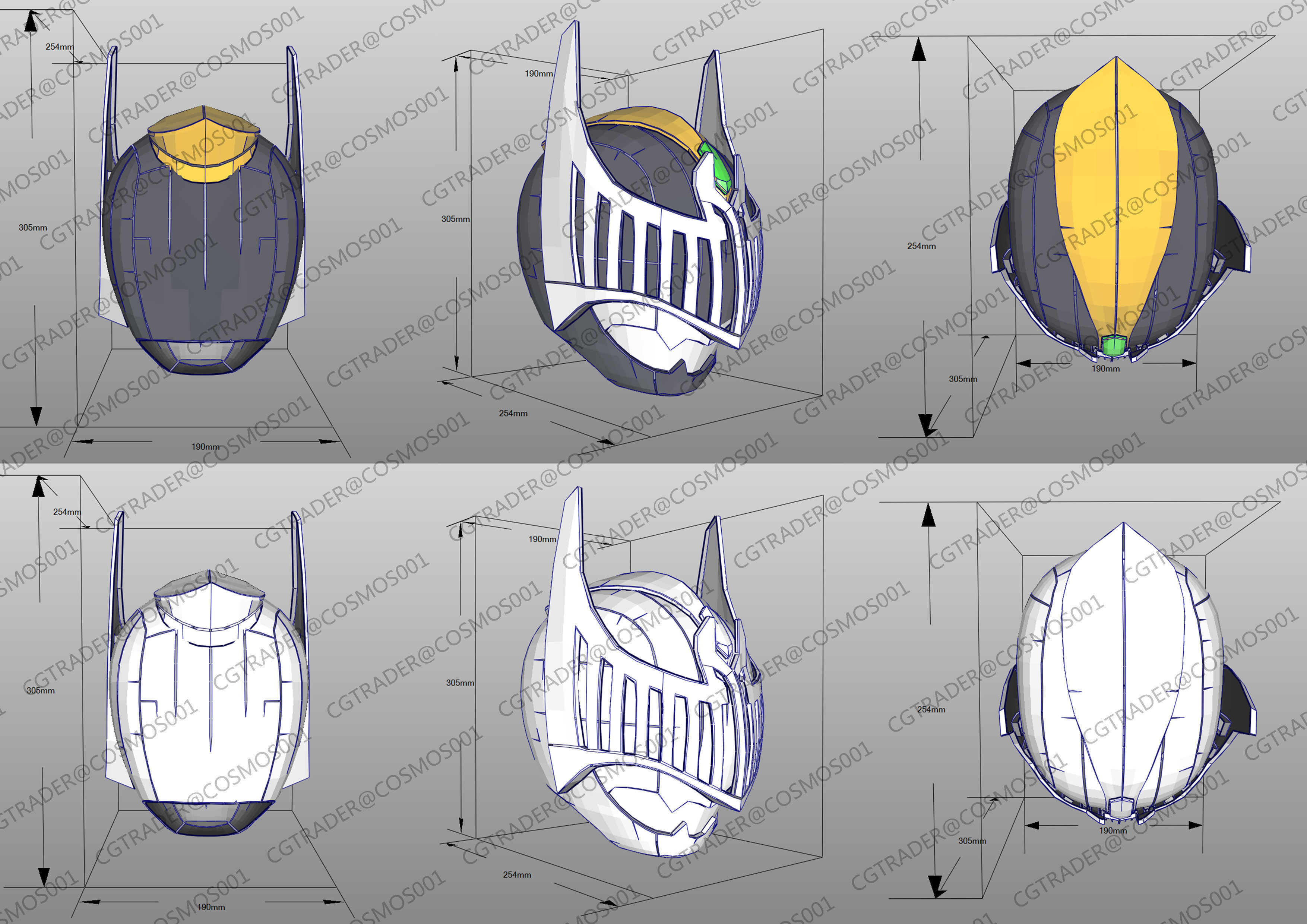 3D model Kamen Rider Knight Helmet paper papekura VR / AR / low-poly ...