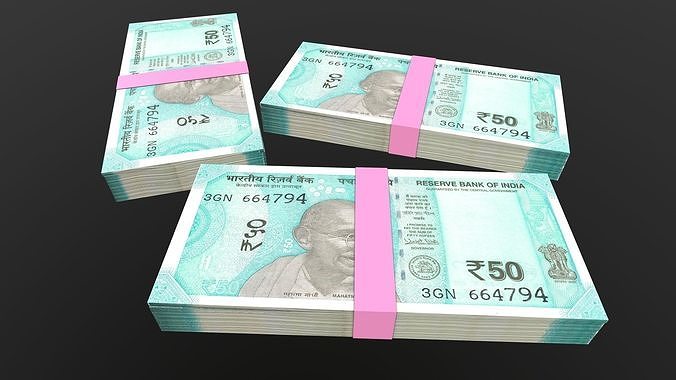 3D model Indian 50 Note Currency Bundle AR VR PBR VR / AR / low-poly ...