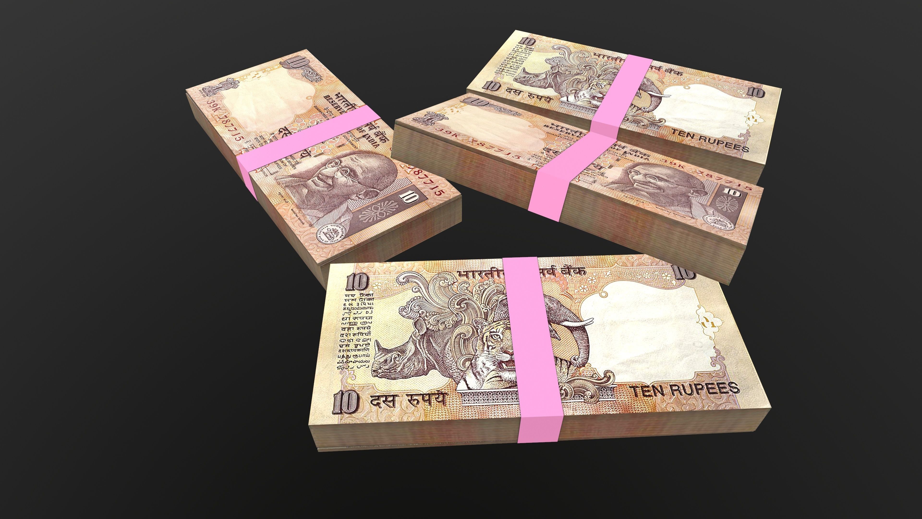 3D model Indian 10 Note Currency Bundle AR VR PBR VR / AR / low-poly ...