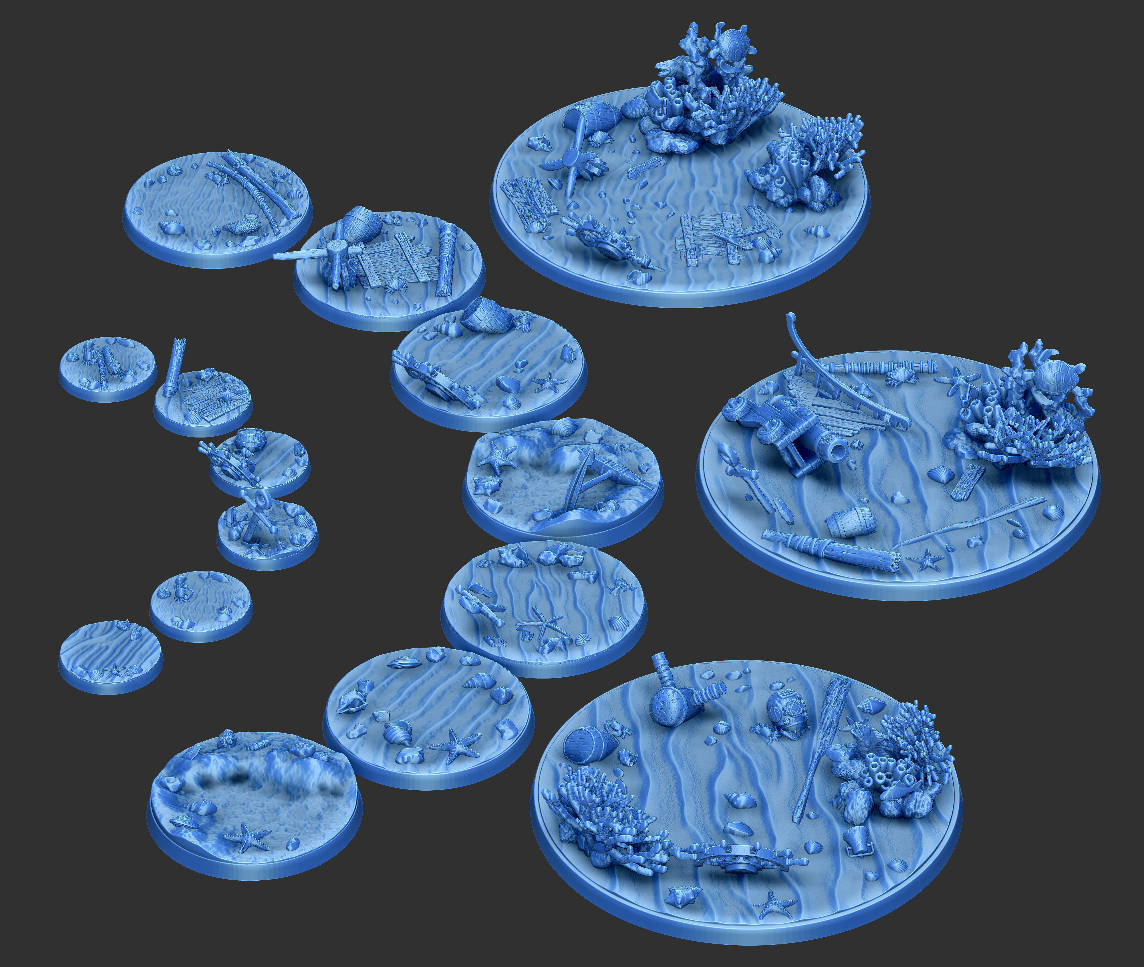 PACK 2 - 16 MINIATURE BASES 25mm 50mm and 100mm 3D Print Ready 3D model ...