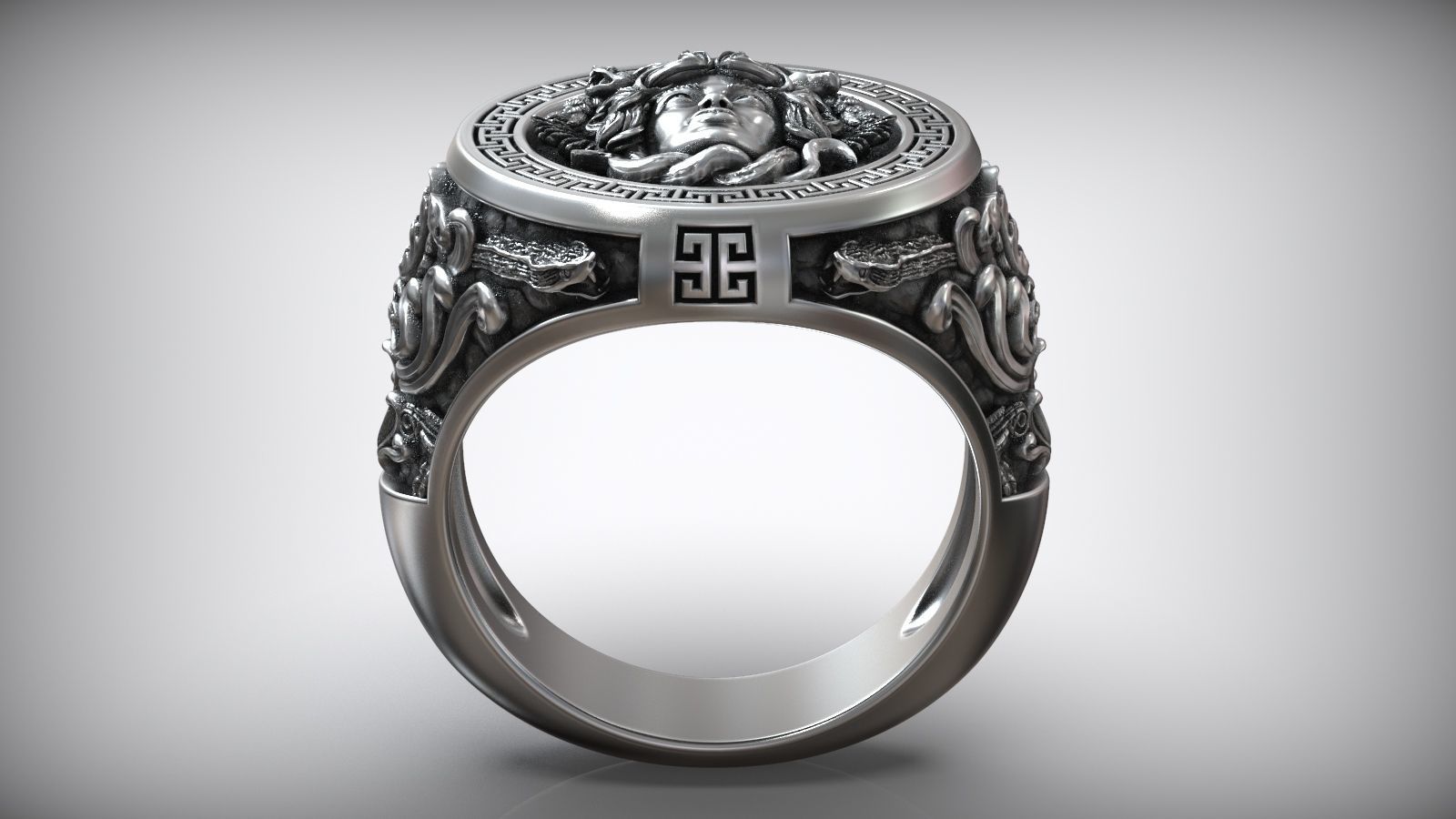 Medusa Gorgona Snake Head Greek Antique Meander Pattern Signet 3D model ...