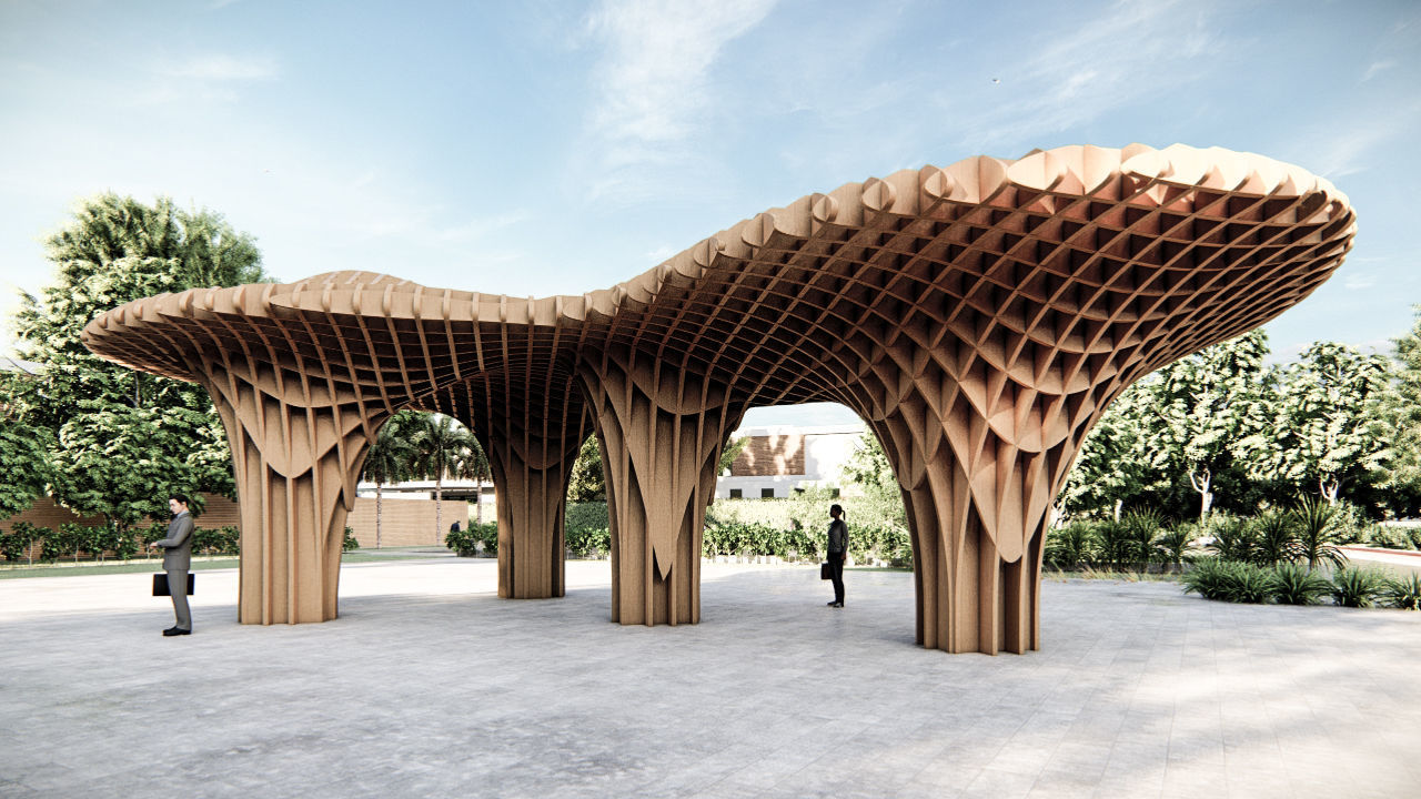 Rectangular spiral and curve waffle pavilions 3D model | CGTrader