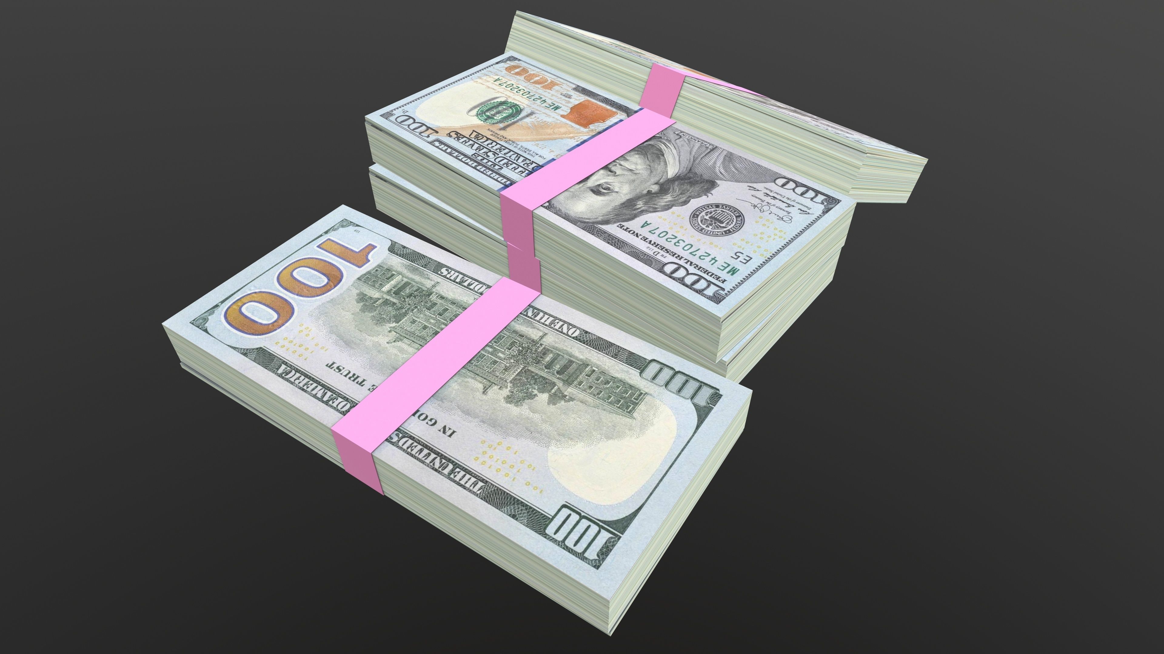 3D model 100 Dollar Note Currency Bundle AR VR PBR VR / AR / low-poly ...