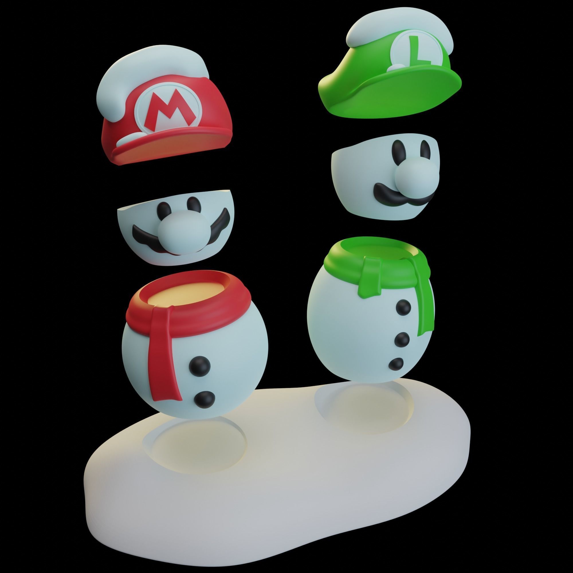 MARIO AND LUIGI SNOWMAN 3D model 3D printable | CGTrader