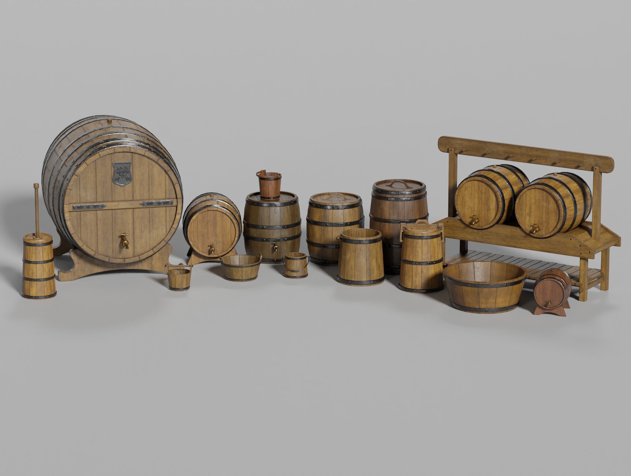 3D model Low Poly Medieval Wooden Barrel Pack 3D Models VR / AR / low ...