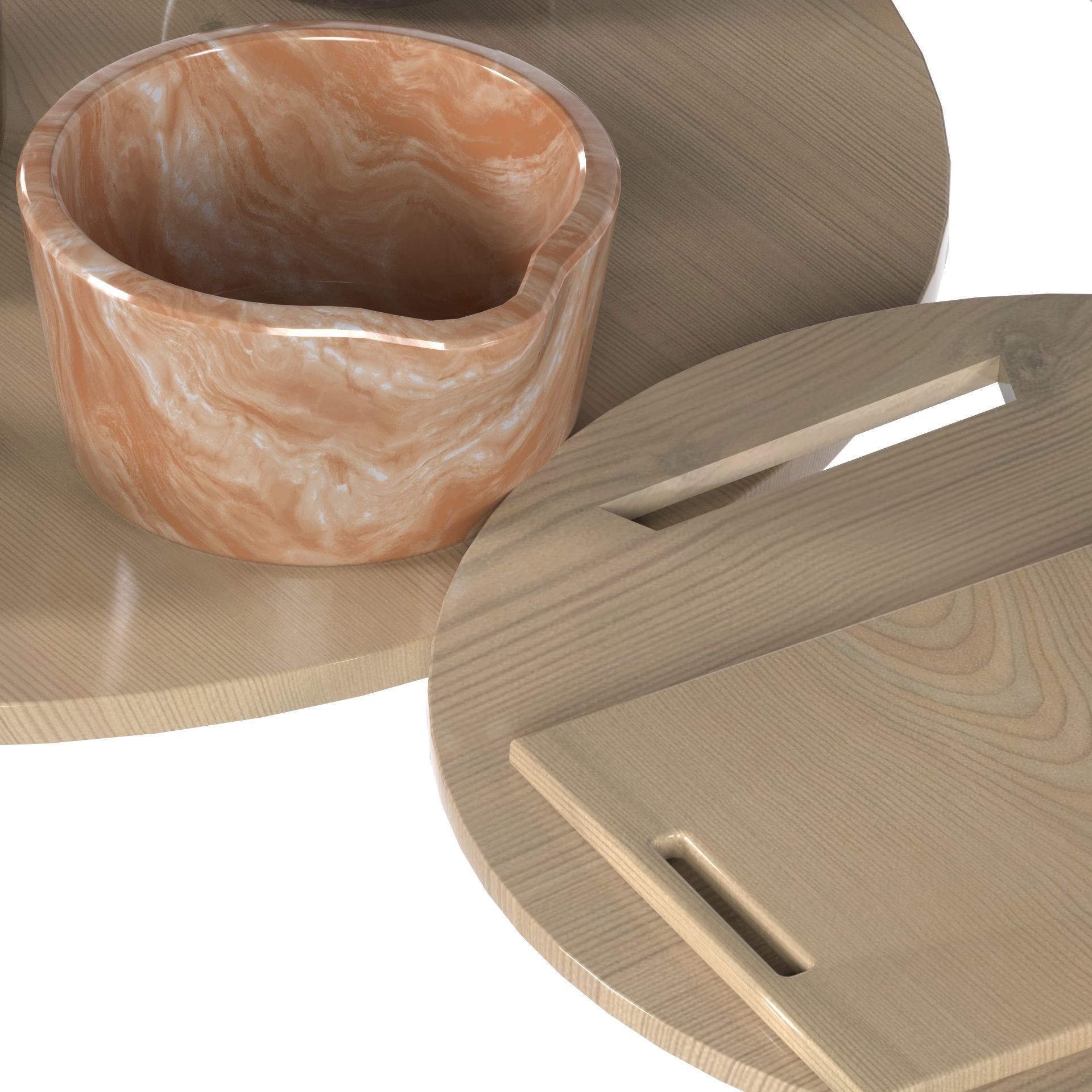 3D model mortar and pestle and tray set 3Dmodel corona texture VR / AR ...