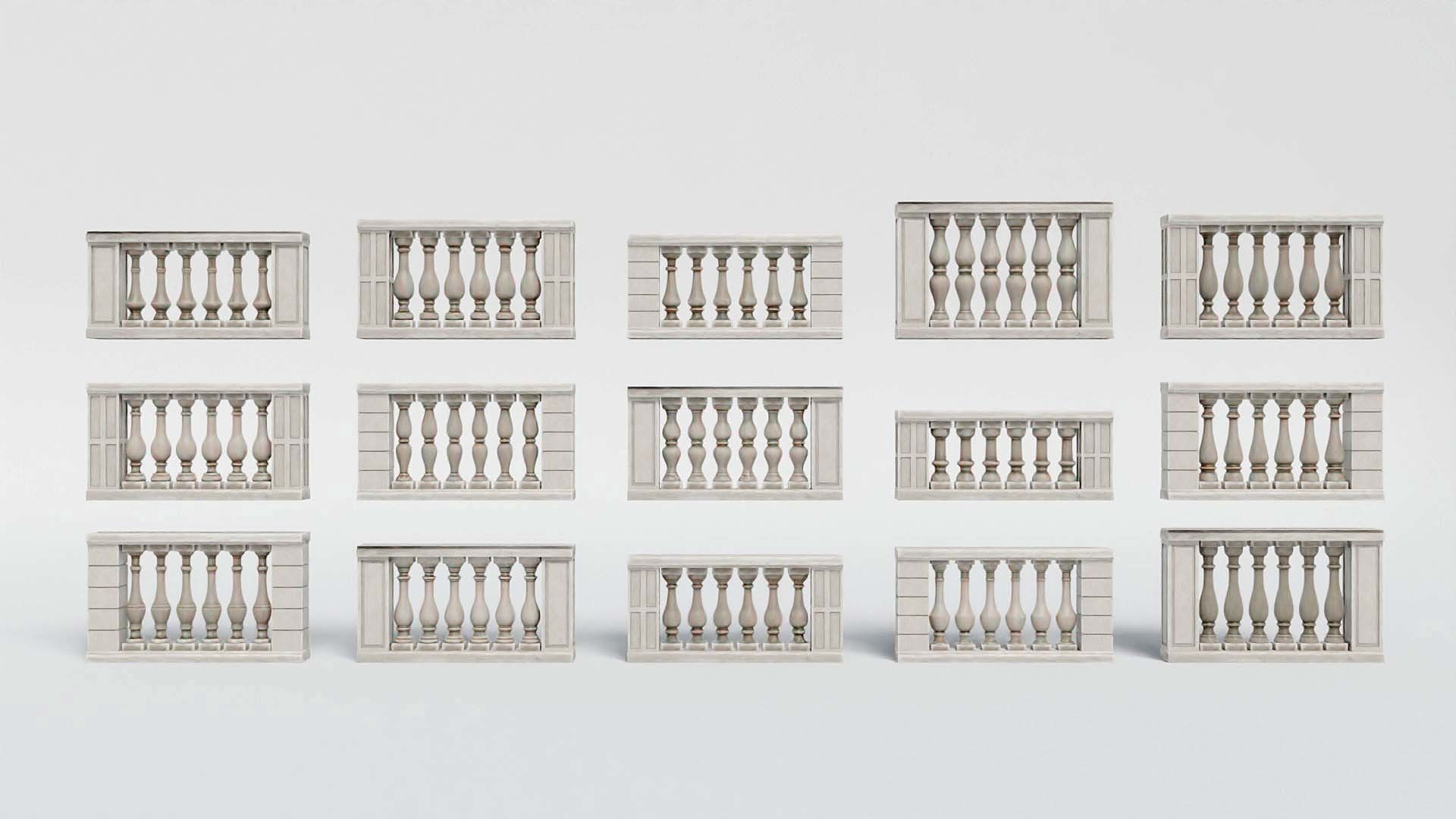 3D model Balustrade - 15 Balcony Stone Models - Greek - Roman VR / AR ...